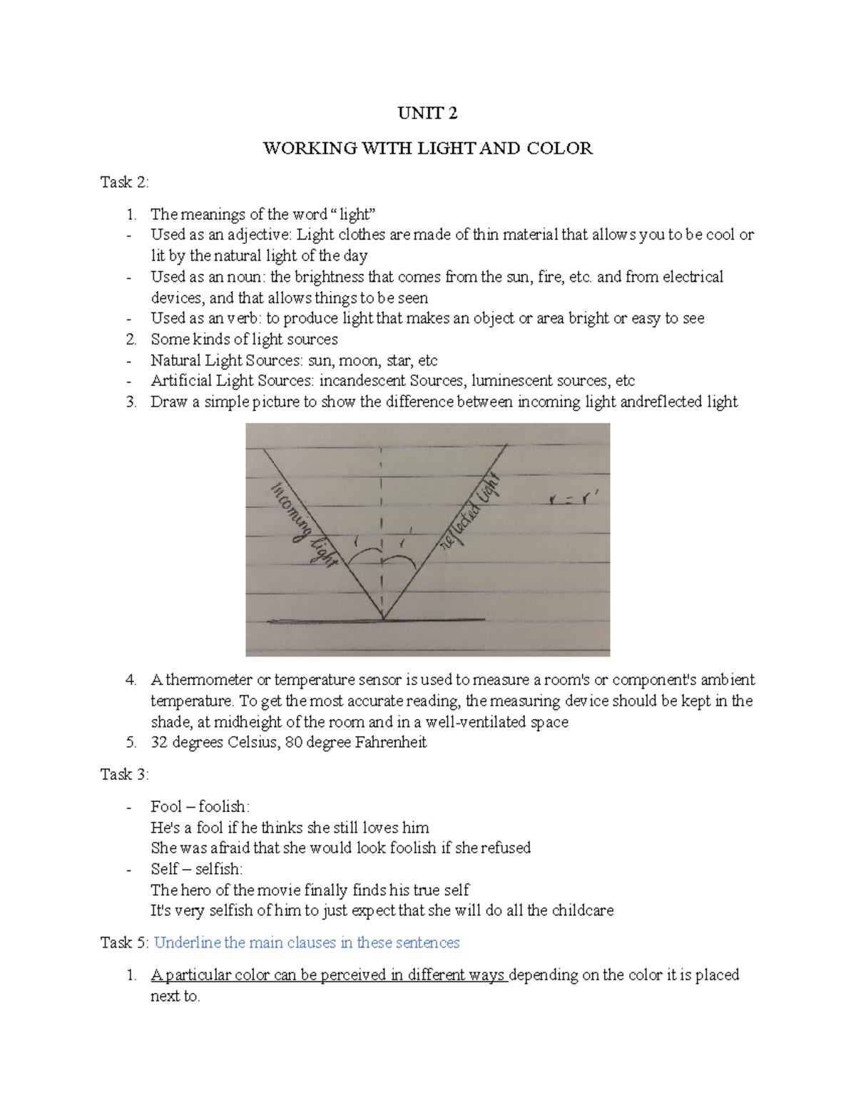 Võ Nhật Lan Uyên 22158109 UNIT 2 - UNIT 2 WORKING WITH LIGHT AND COLOR ...