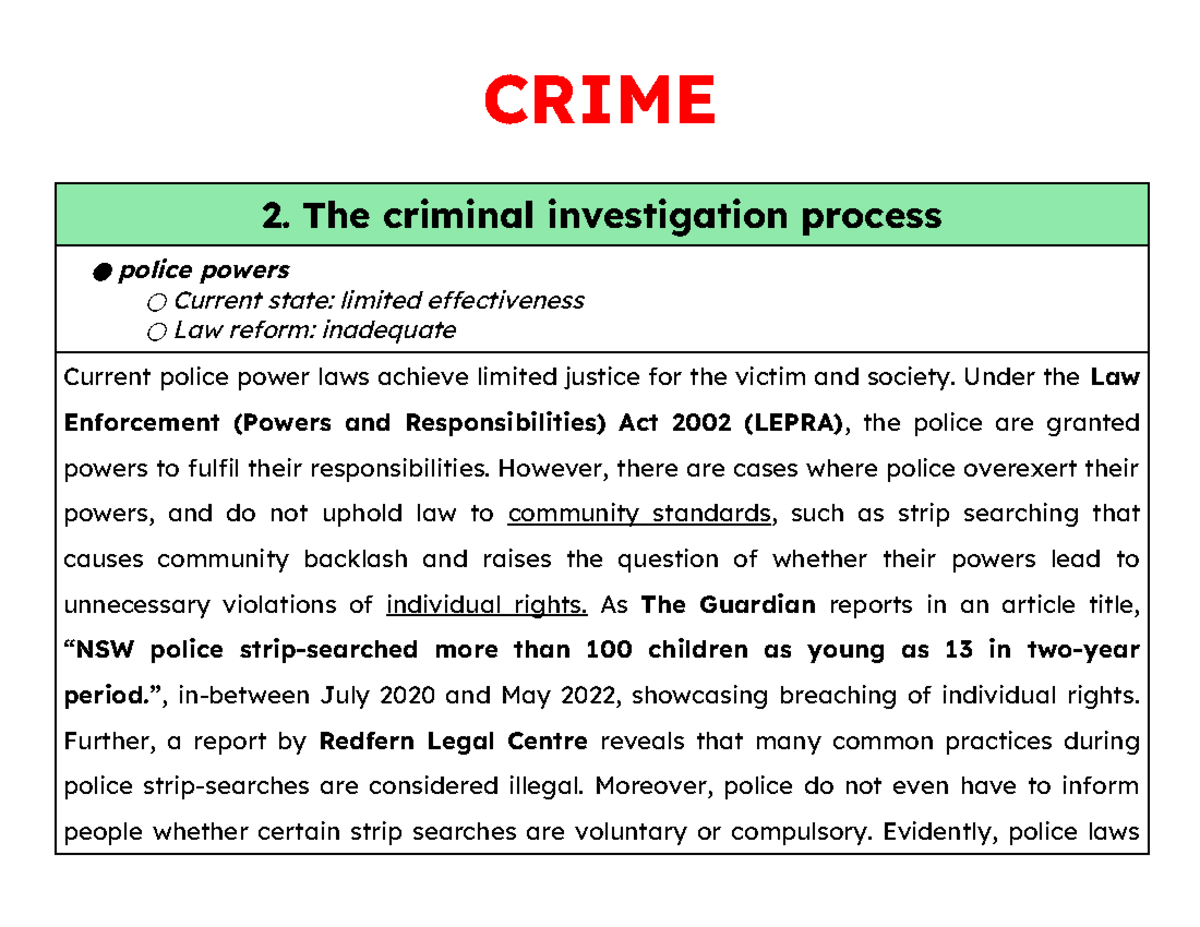 HSC Legal Studies - CRIME 2. The criminal investigation process police ...