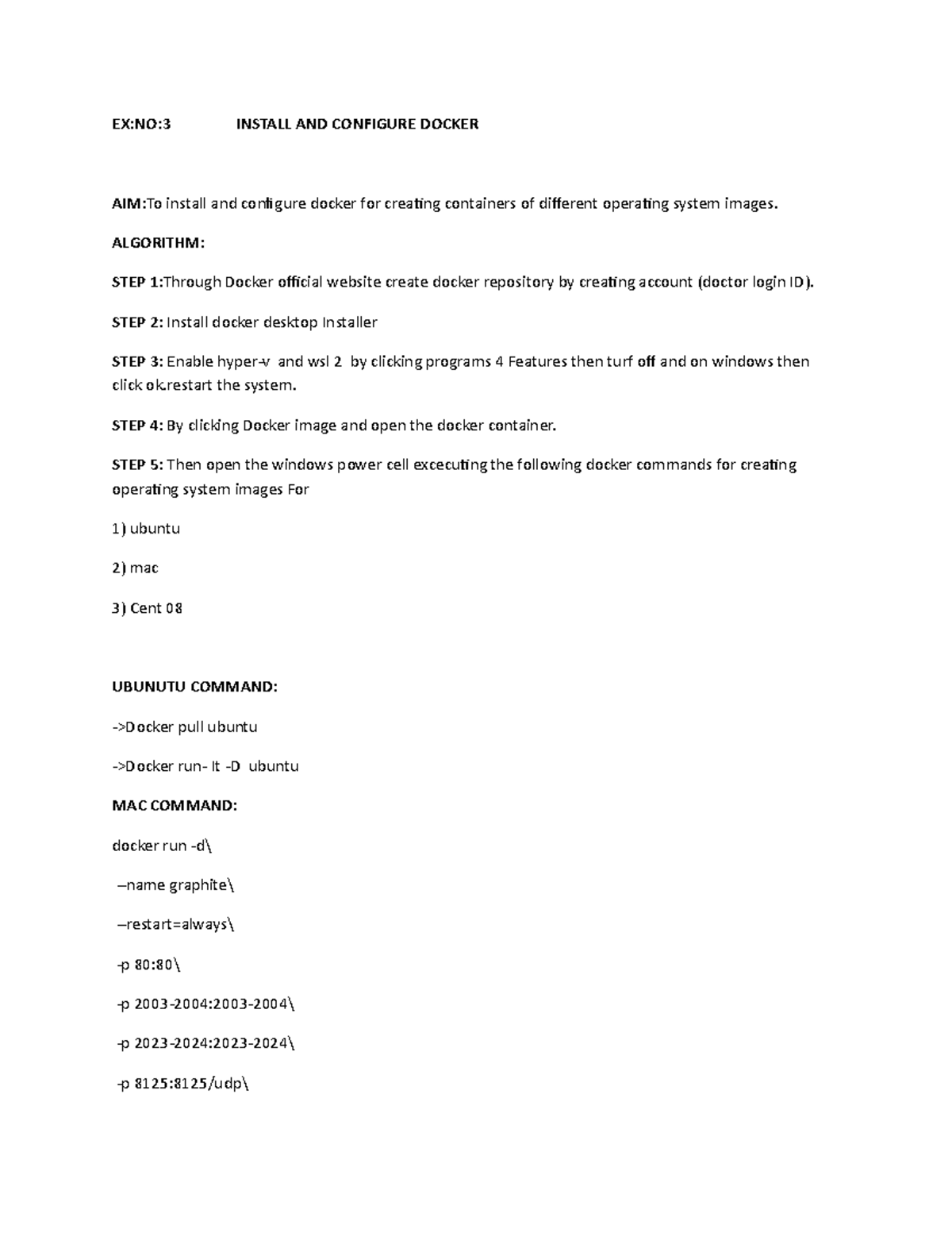 Ex2 Docker Exno3 Install And Configure Docker Aimto Install And Configure Docker For