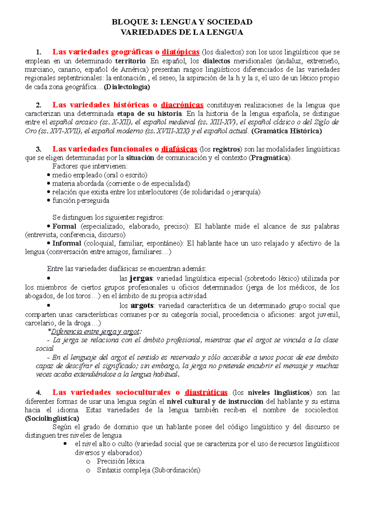 Variedades DE LA Lengua - BLOQUE 3: LENGUA Y SOCIEDAD VARIEDADES DE LA ...