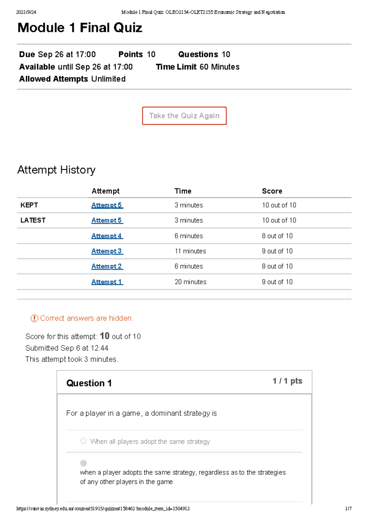 Module 1 Final Quiz OLEO2134-OLET2135 Economic Strategy and Negotiation ...