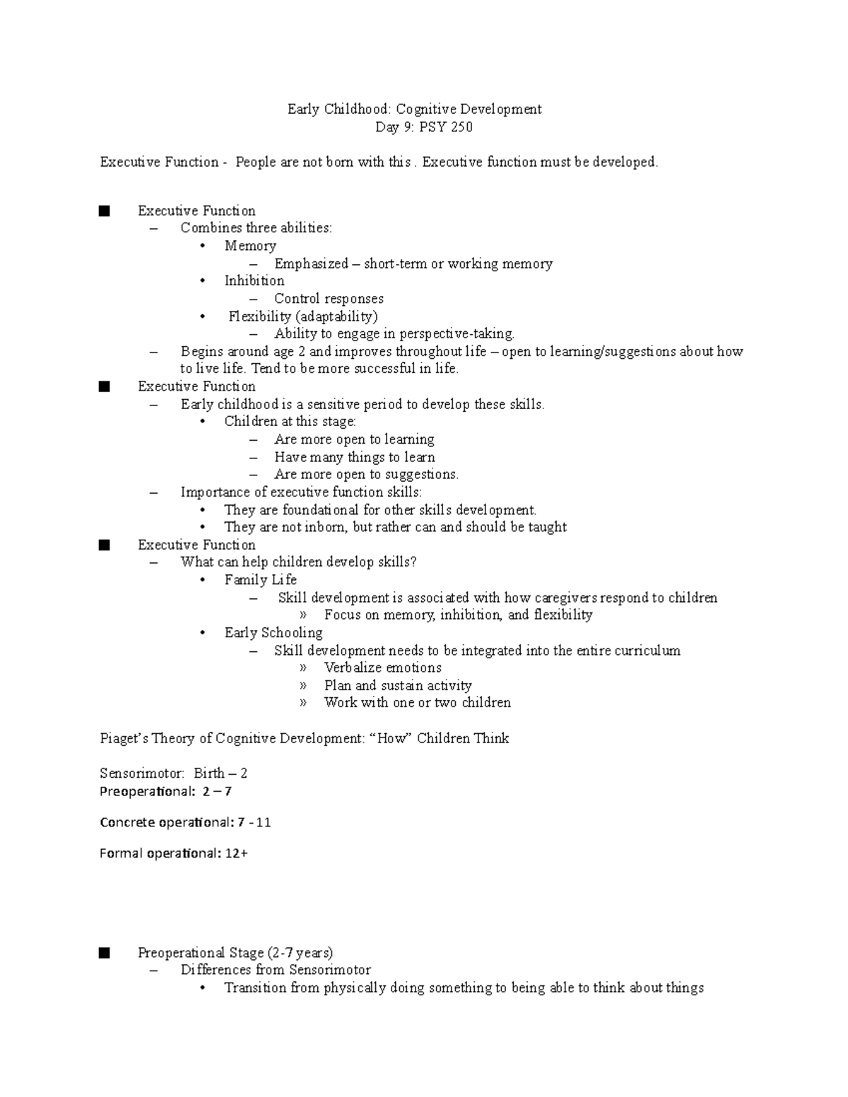 PSY 250 Day 9 Outline - for studying - Early Childhood: Cognitive ...