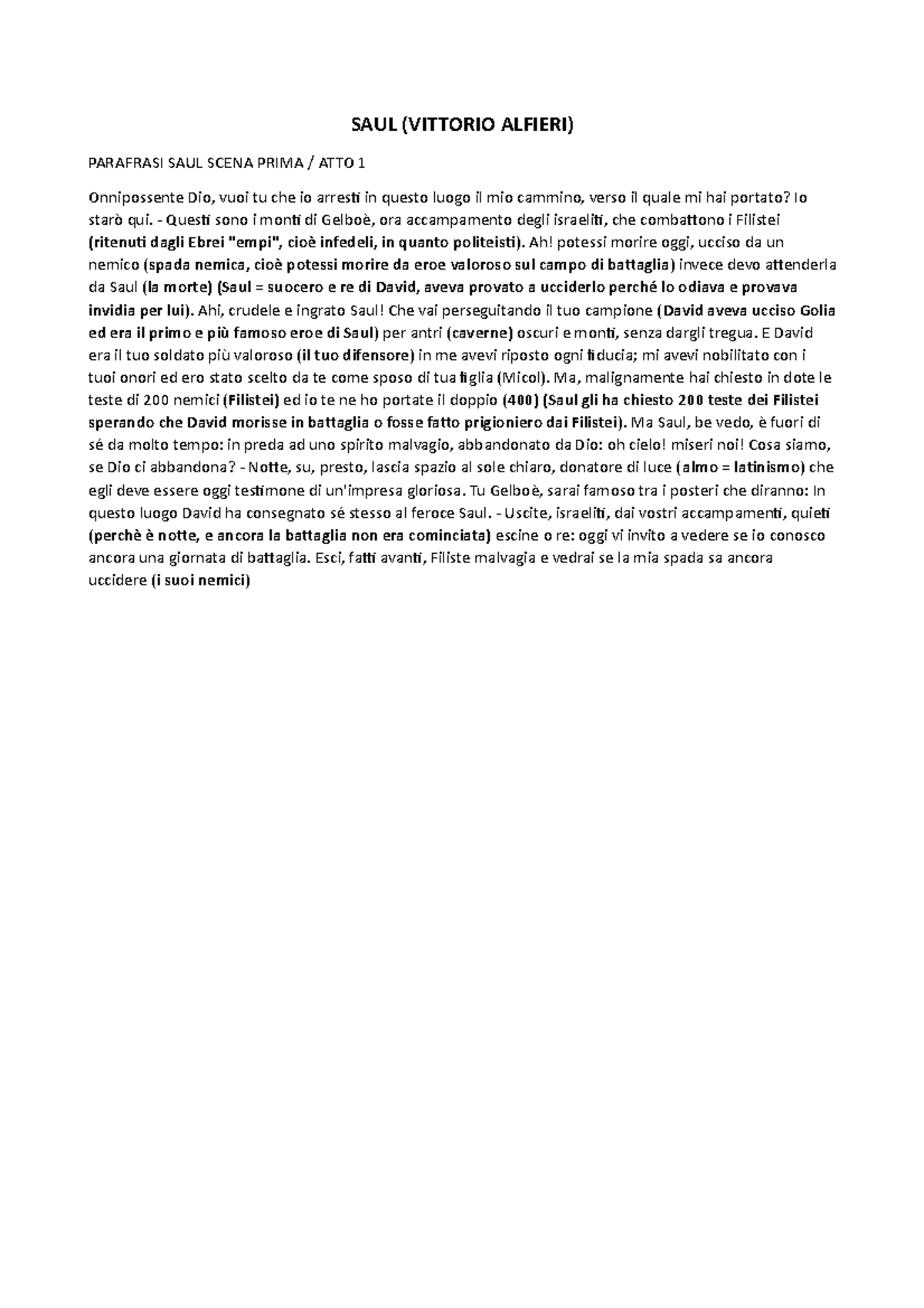 SAUL DI Alfieri - saul - SAUL (VITTORIO ALFIERI) PARAFRASI SAUL SCENA ...