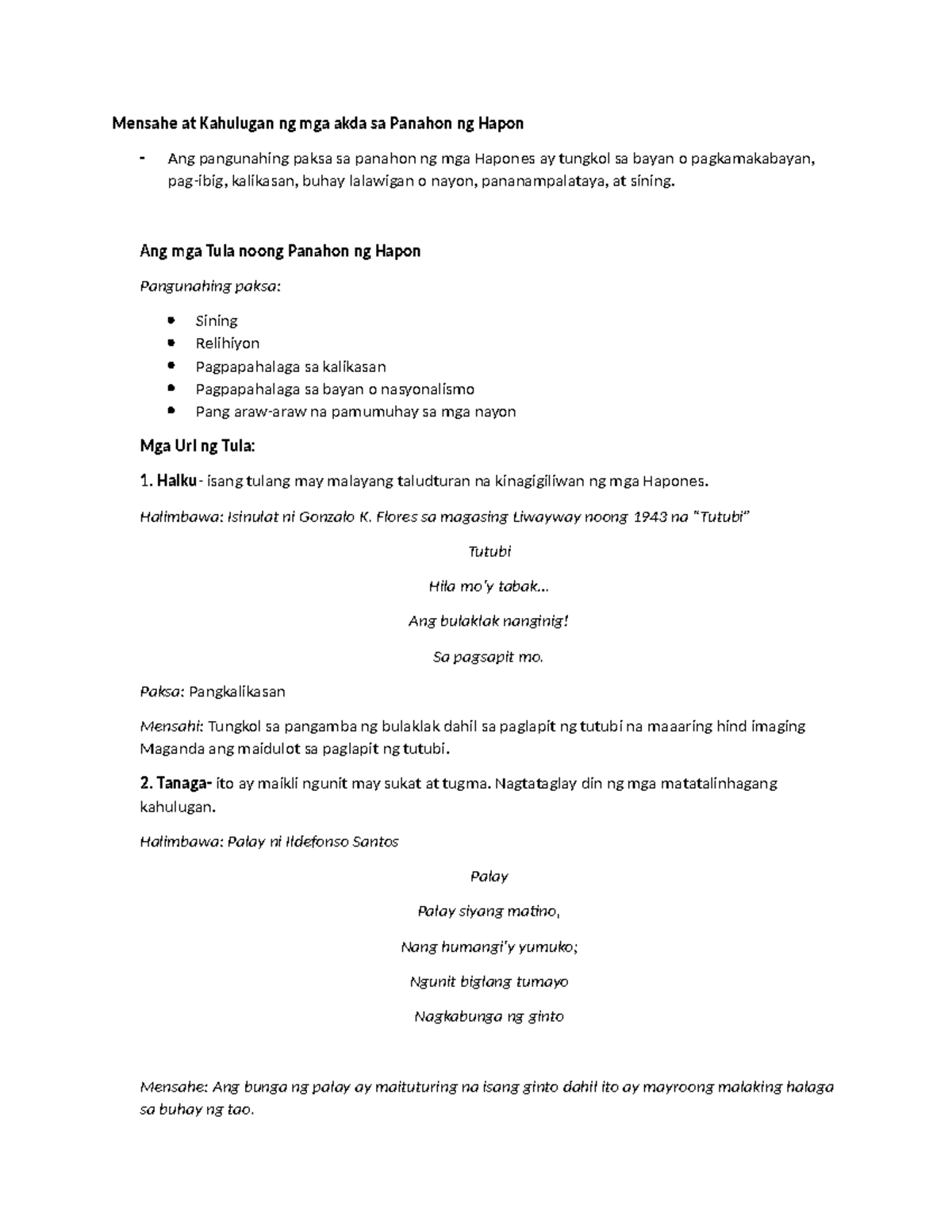 Mensahe at Kahulugan ng mga akda sa Panahon ng Hapon - Ang mga Tula ...