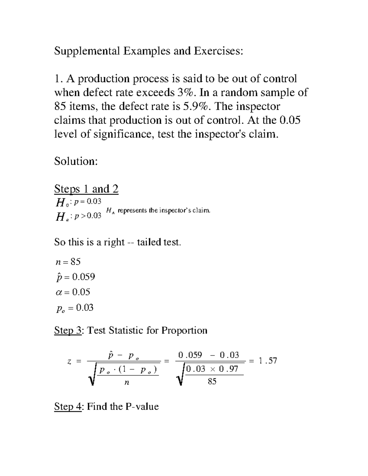 Supplemental HT for proportion - Supplemental Examples and Exercises: 1 ...