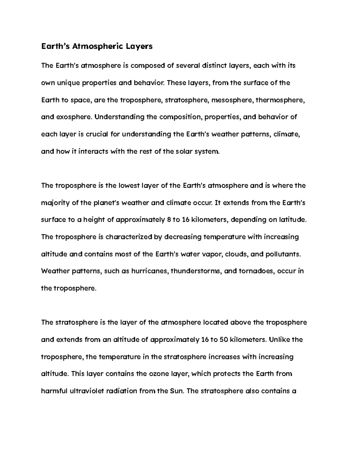 Earth’s Atmospheric Layers - Earth’s Atmospheric Layers The Earth's ...