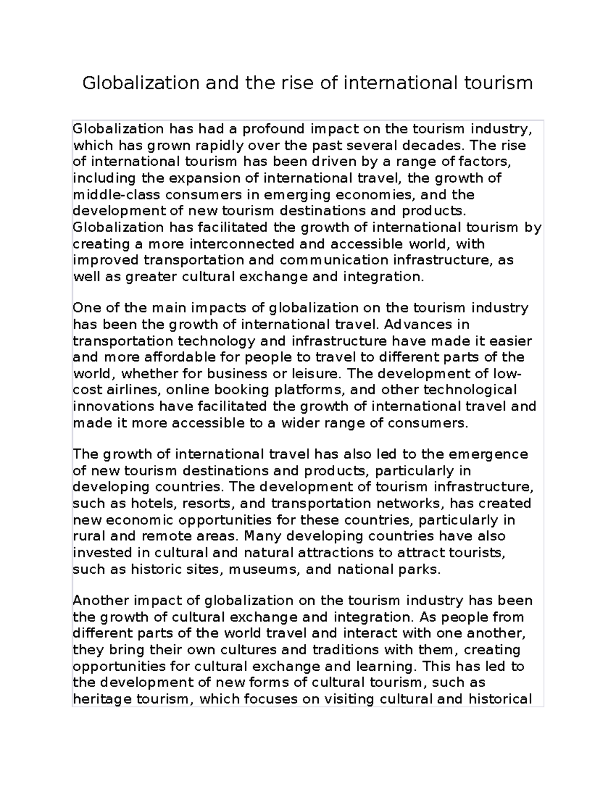 Globalization and the rise of international tourism - Globalization and ...