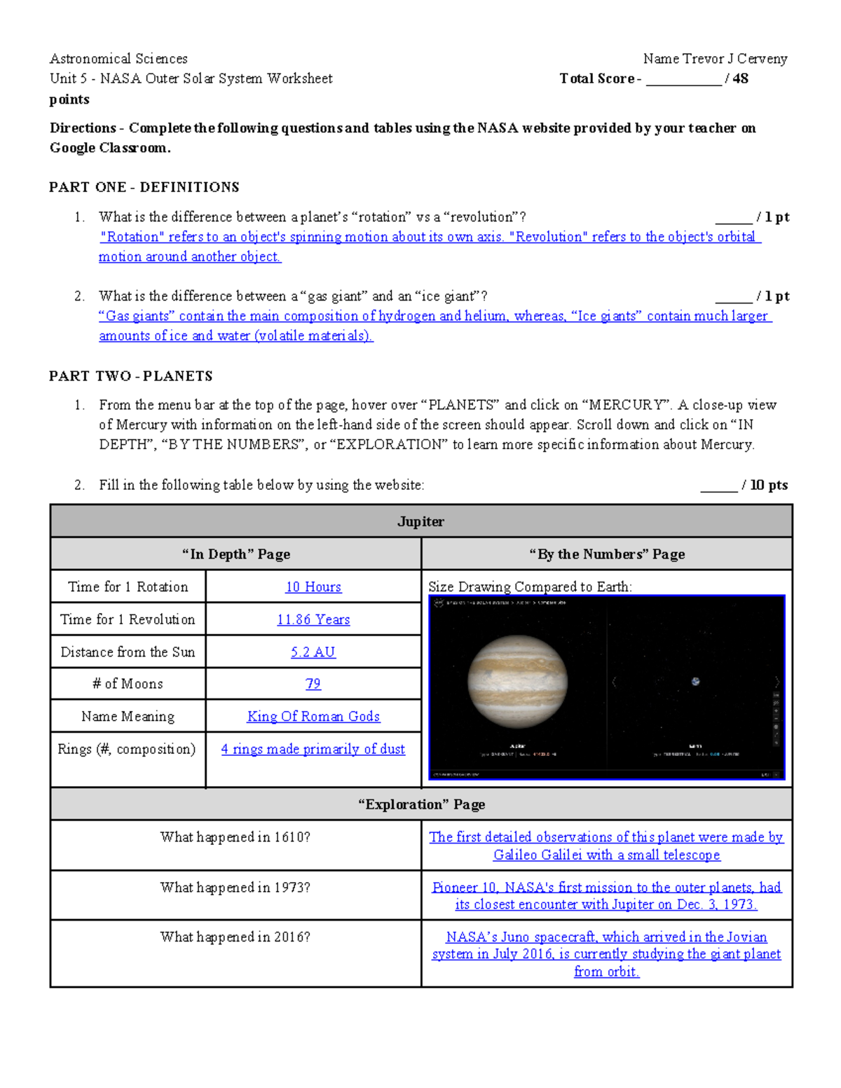 Trevor Cerveny - NASA Outer Solar System Worksheet - Astronomical ...