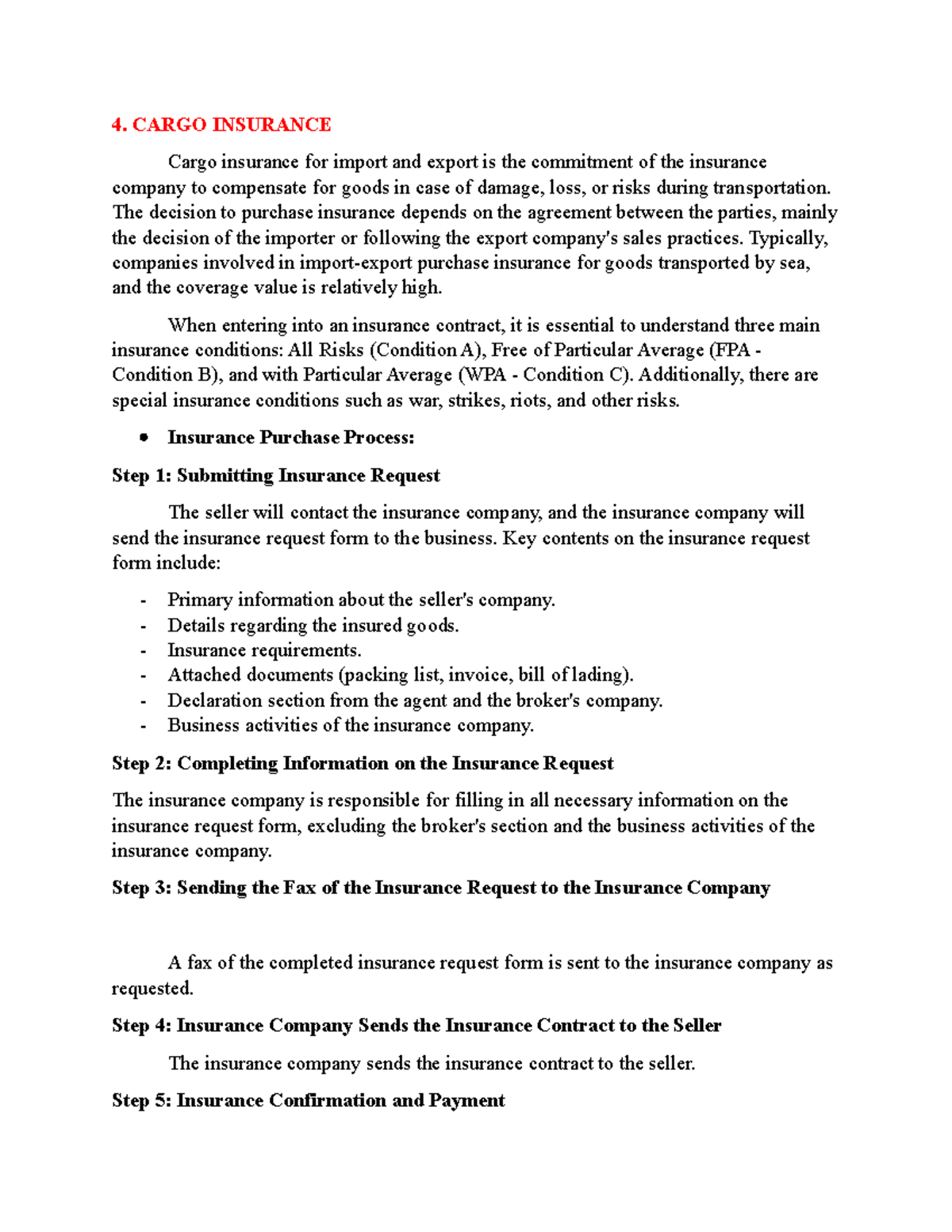 TT Lần 2 - english - Bài tt lần 2 - 4. CARGO INSURANCE Cargo insurance ...