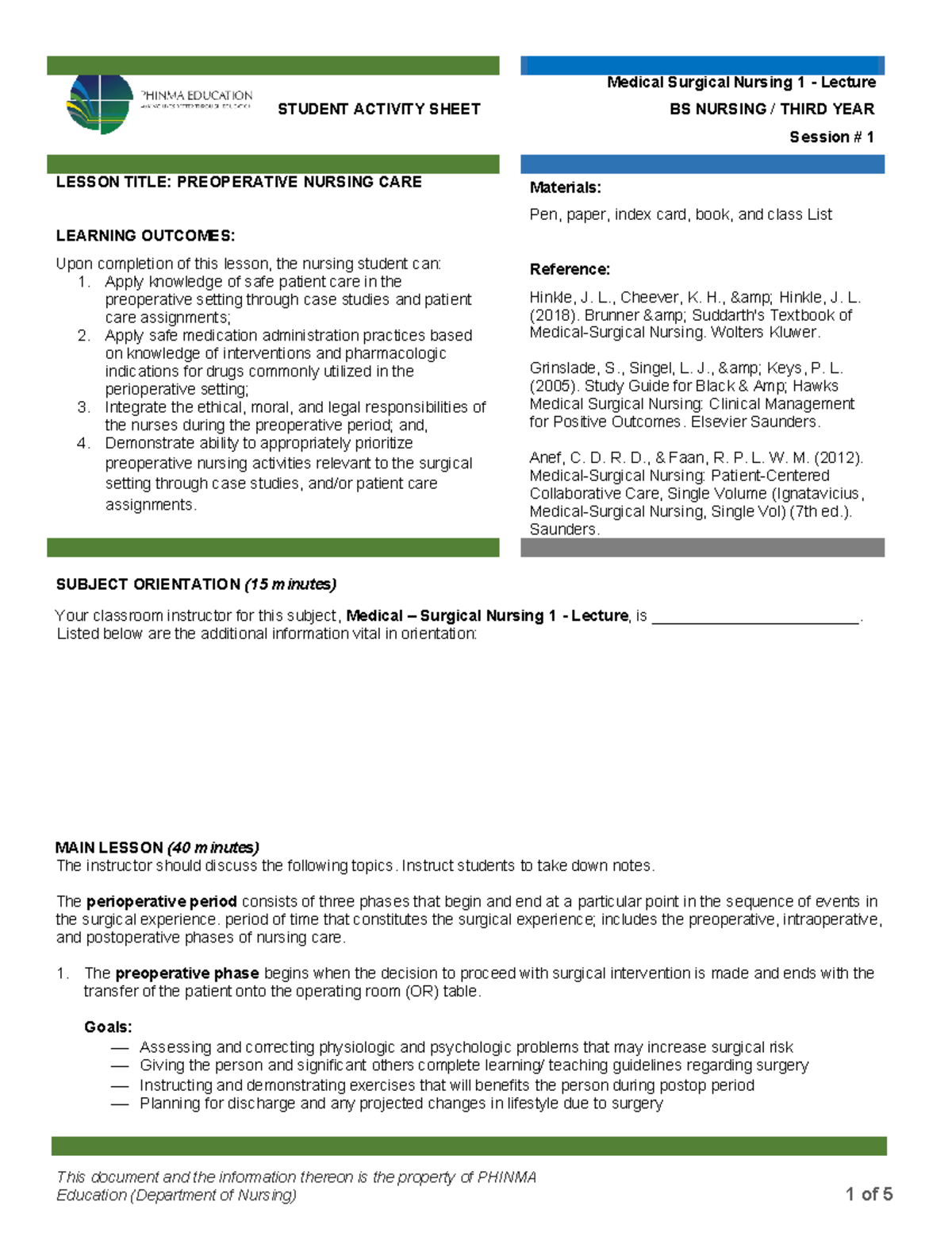 MS 1-LEC #1 - medical surgical nursing 1 - This document and the ...