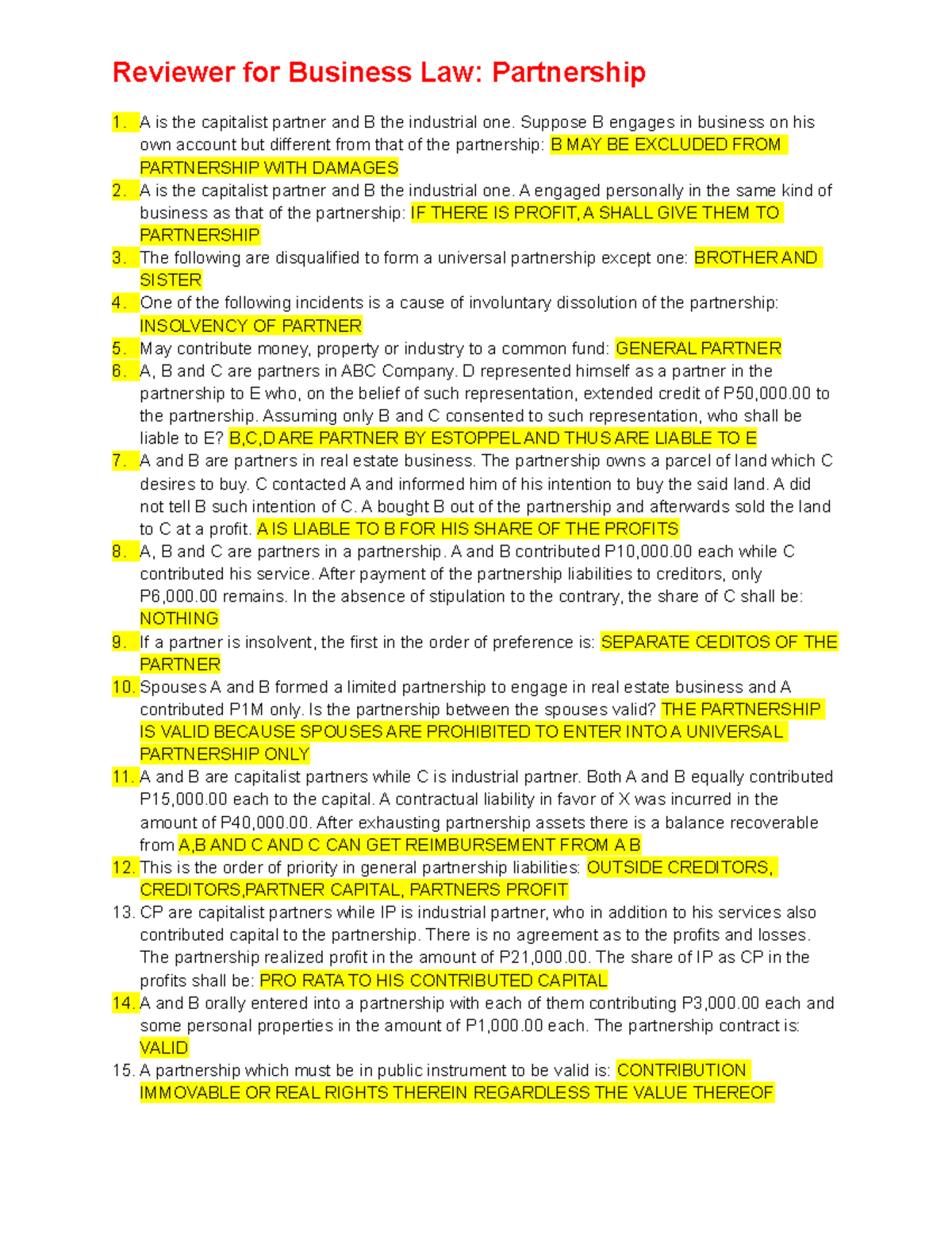 BL- Partnership- Quizzez - A is the capitalist partner and B the ...