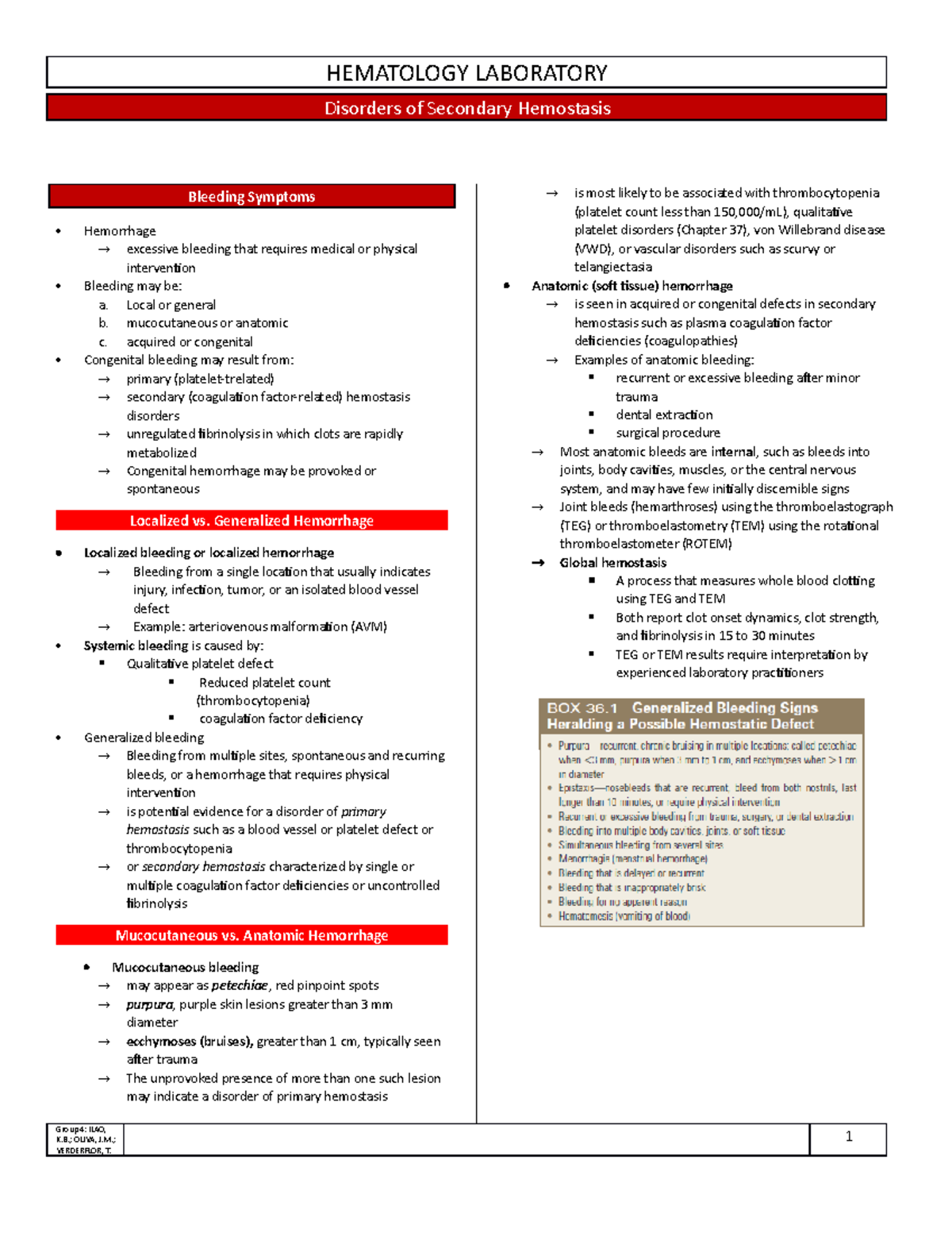 Hematology - Week 13 - HEMATOLOGY LABORATORY Disorders of Secondary ...