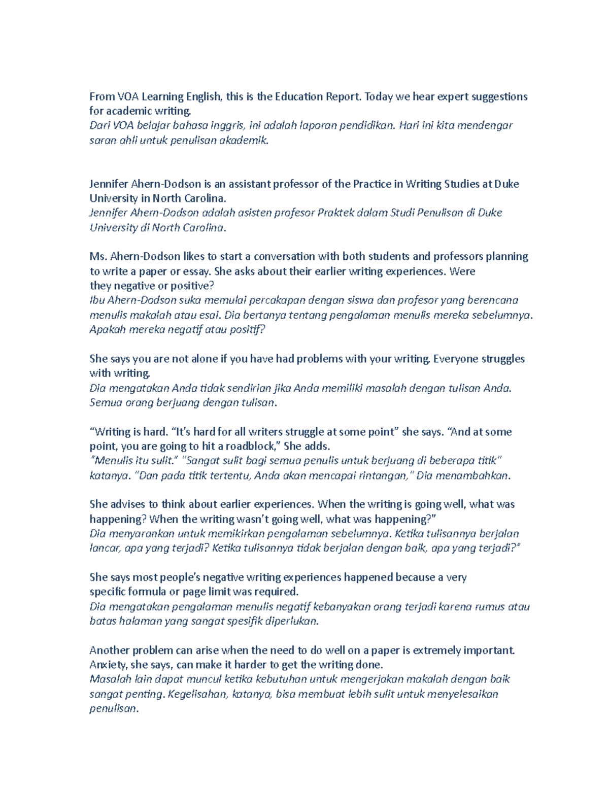 Interpret 1 - From VOA Learning English, this is the Education Report ...