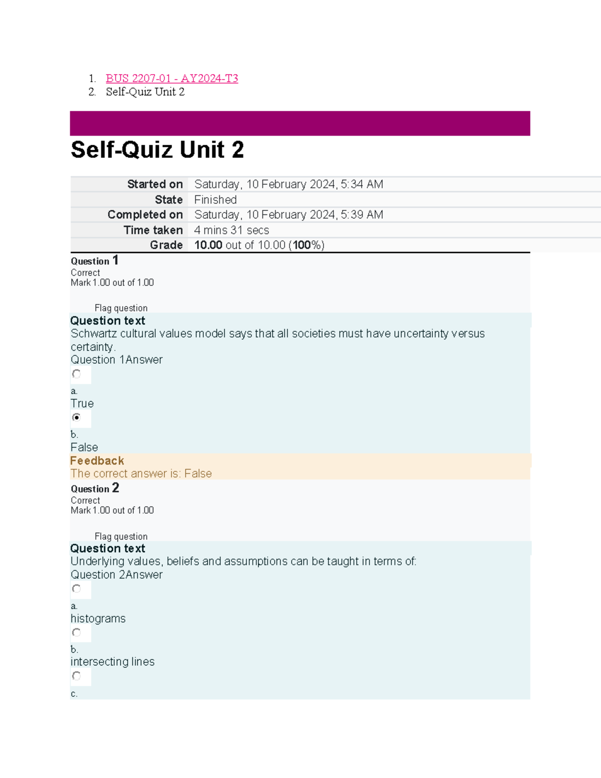 Self Quiz Unit 2 - UoPeople Quiz - 1. BUS 2207-01 - AY2024-T 2. Self-Quiz Unit 2 Self-Quiz Unit ...