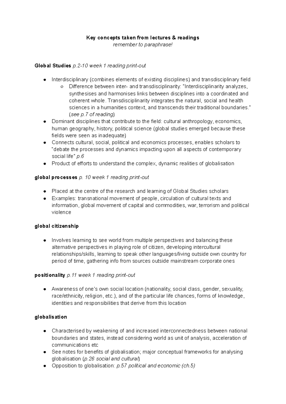 Global 102 Key Concepts - Key concepts taken from lectures & readings ...