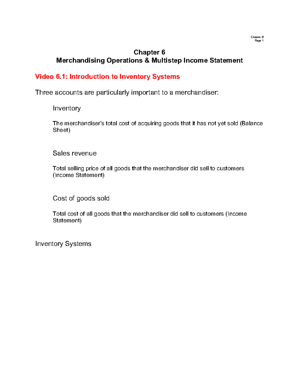 Ch06 - Merchandising Operations & the Multistep Income Statement ...