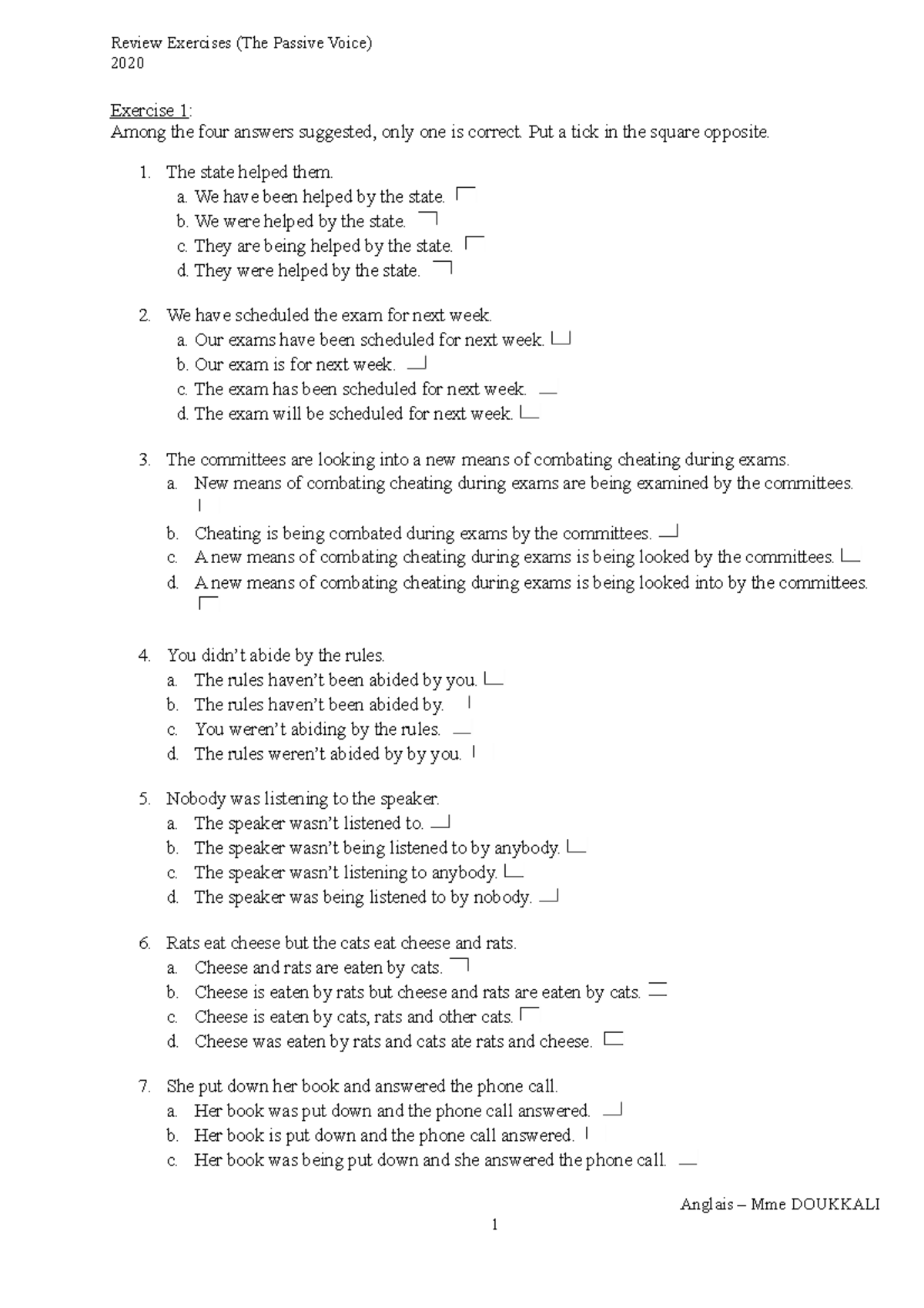 Passive Voice Review Worksheet 1 March 2020 - Review Exercises (The ...