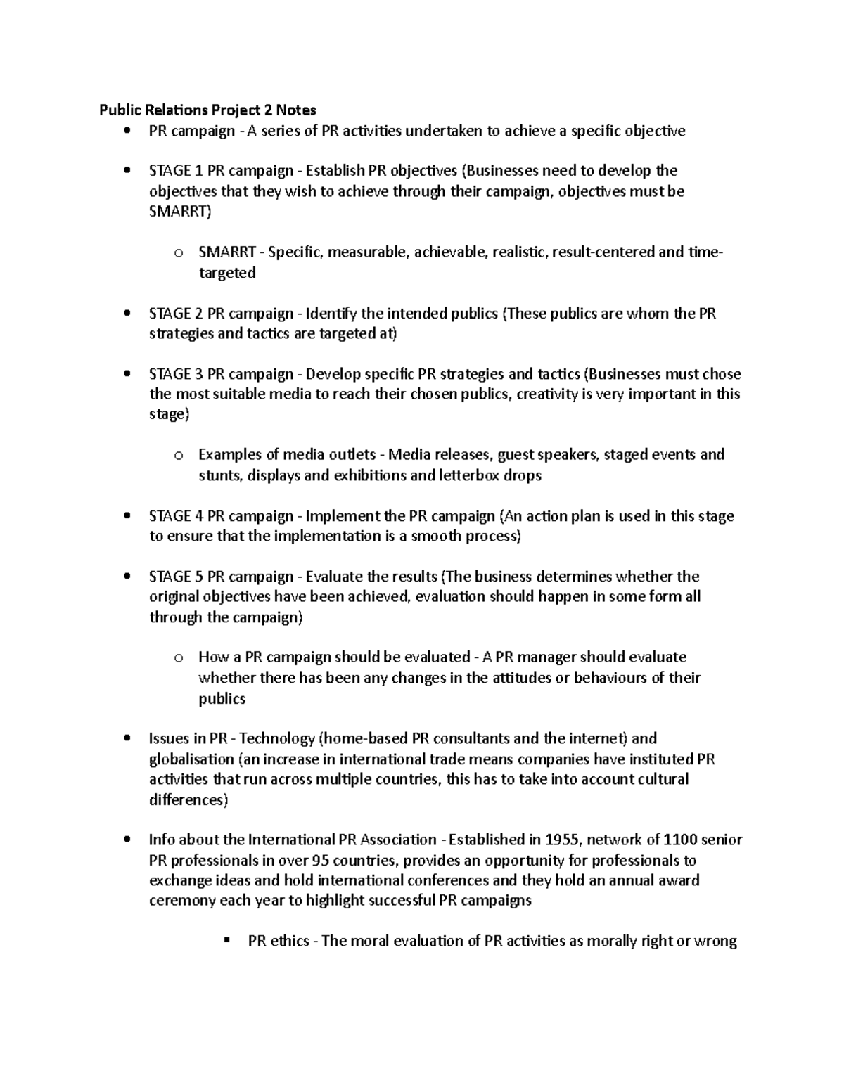 Public Relations Project 3 Notes - Public Relations Project 2 Notes PR ...