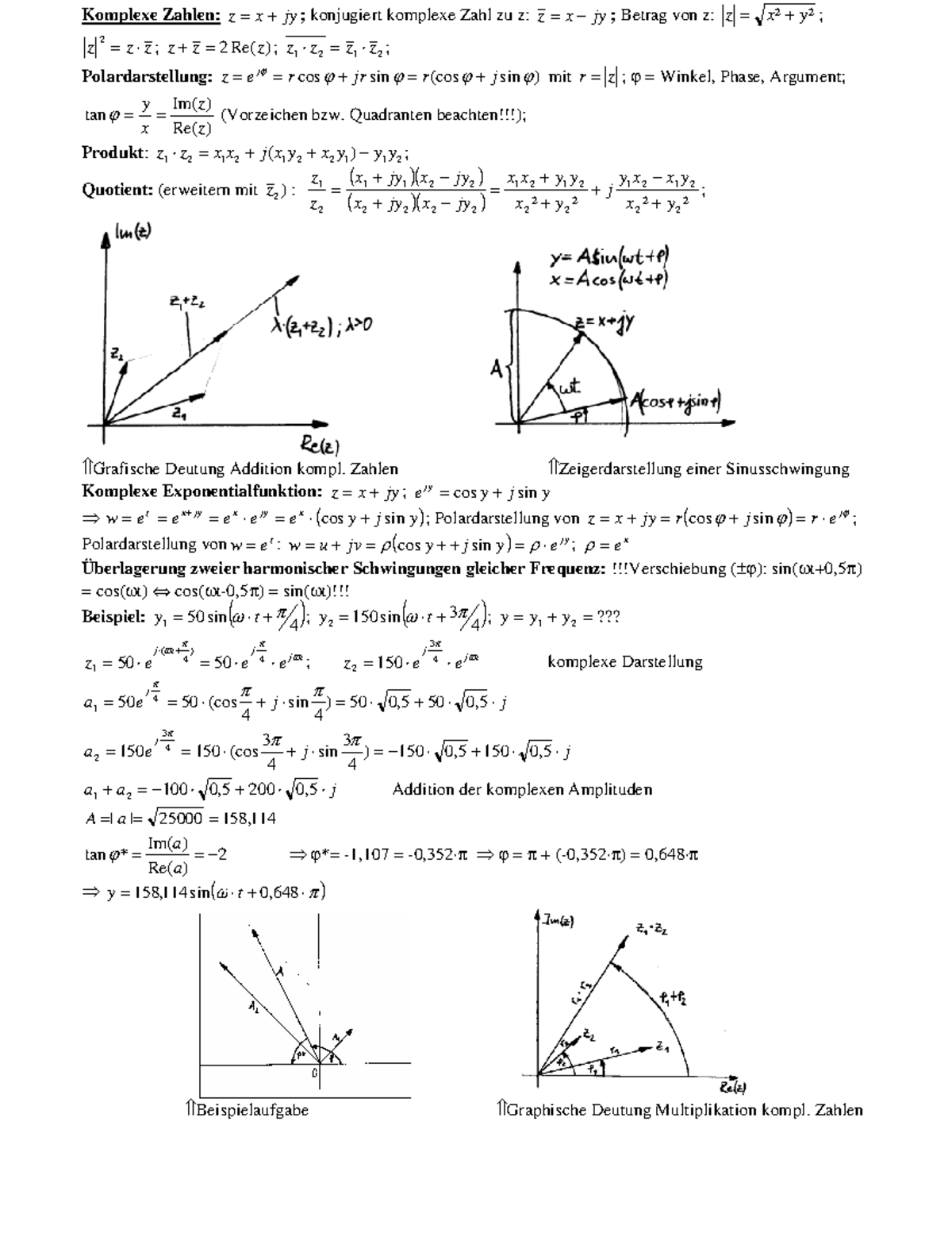 Formelsammlung 01 - Komplexe Zahlen: z = x + jy ; konjugiert komplexe ...
