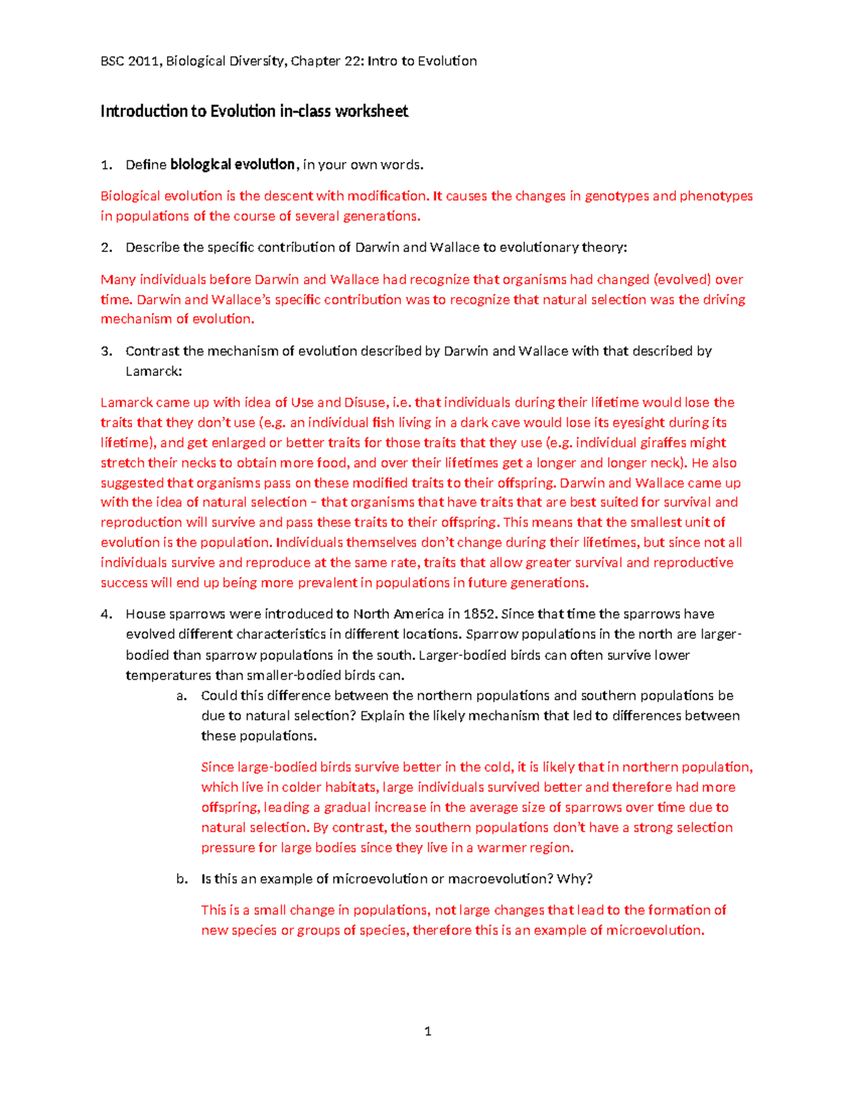22 Intro to Evolution Worksheet Key - Introduction to Evolution in ...
