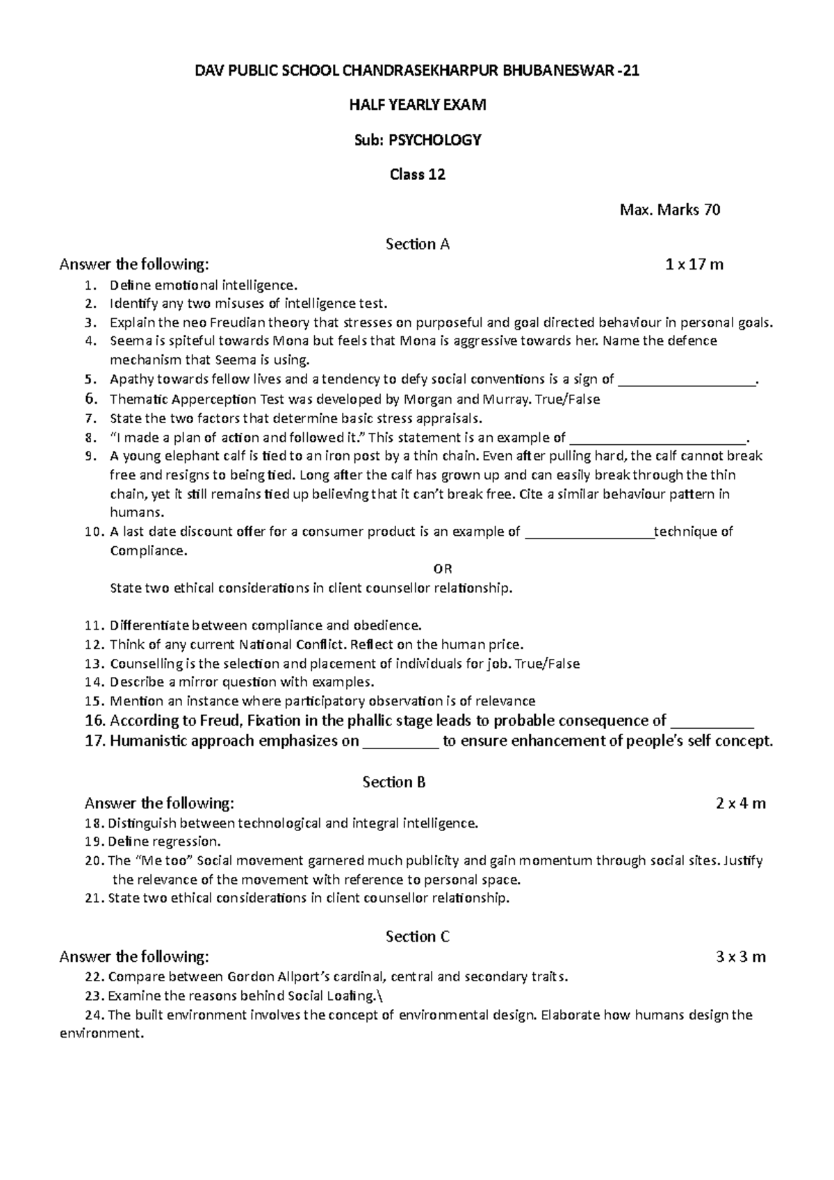 XII - lECTURE NOTES - DAV PUBLIC SCHOOL CHANDRASEKHARPUR BHUBANESWAR ...