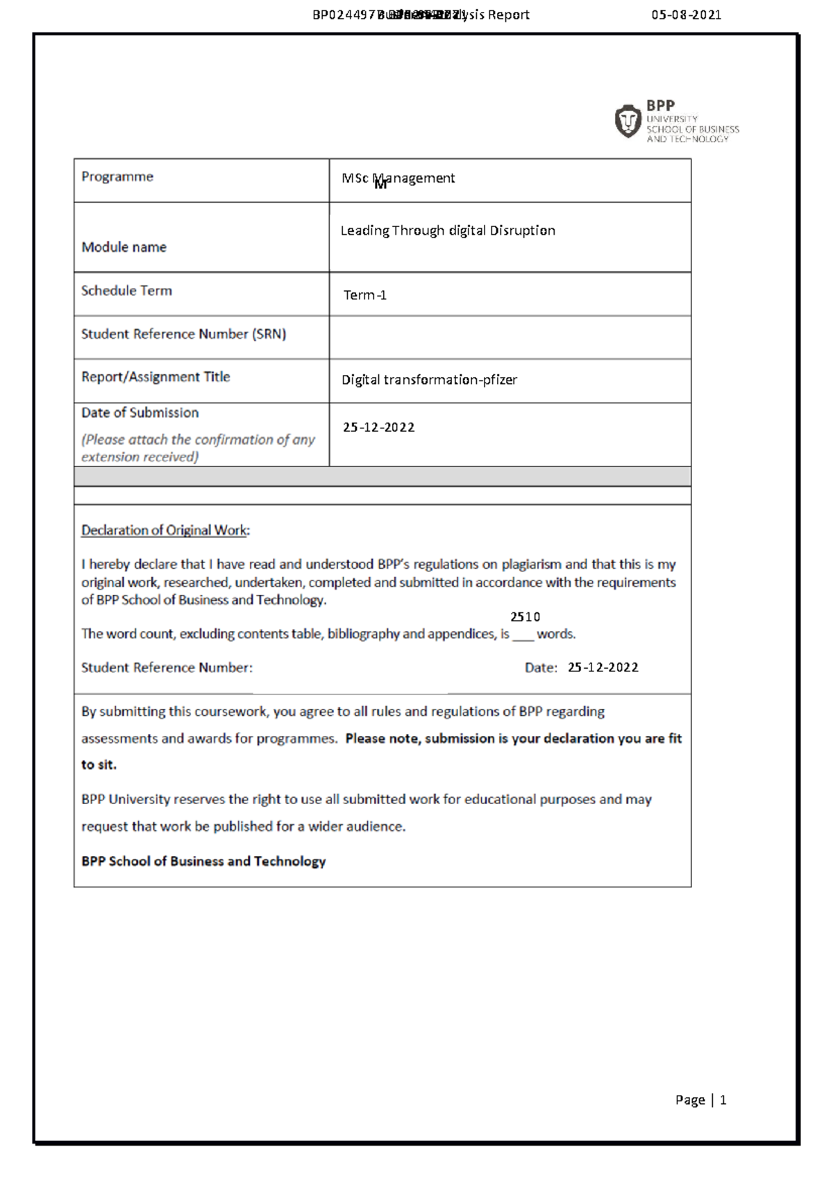 Digital transformation of Pfizer - 25-12- 2510 MSc Management Digital ...