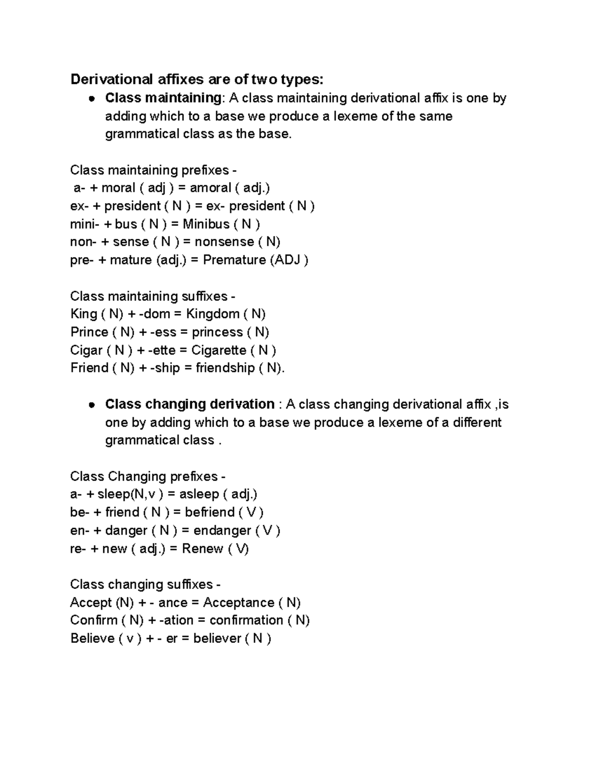 Inbound 2515398198352368677 - Derivational affixes are of two types: Class maintaining: A class ...