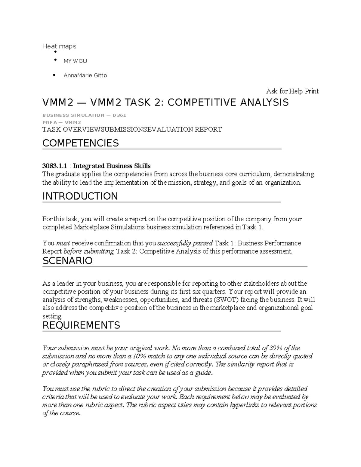 Task 2 rubric - Summary Business Simulation - Heat maps MY WGU ...