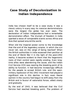 Case Study of Decolonization in Indian Independence - Case Study of ...