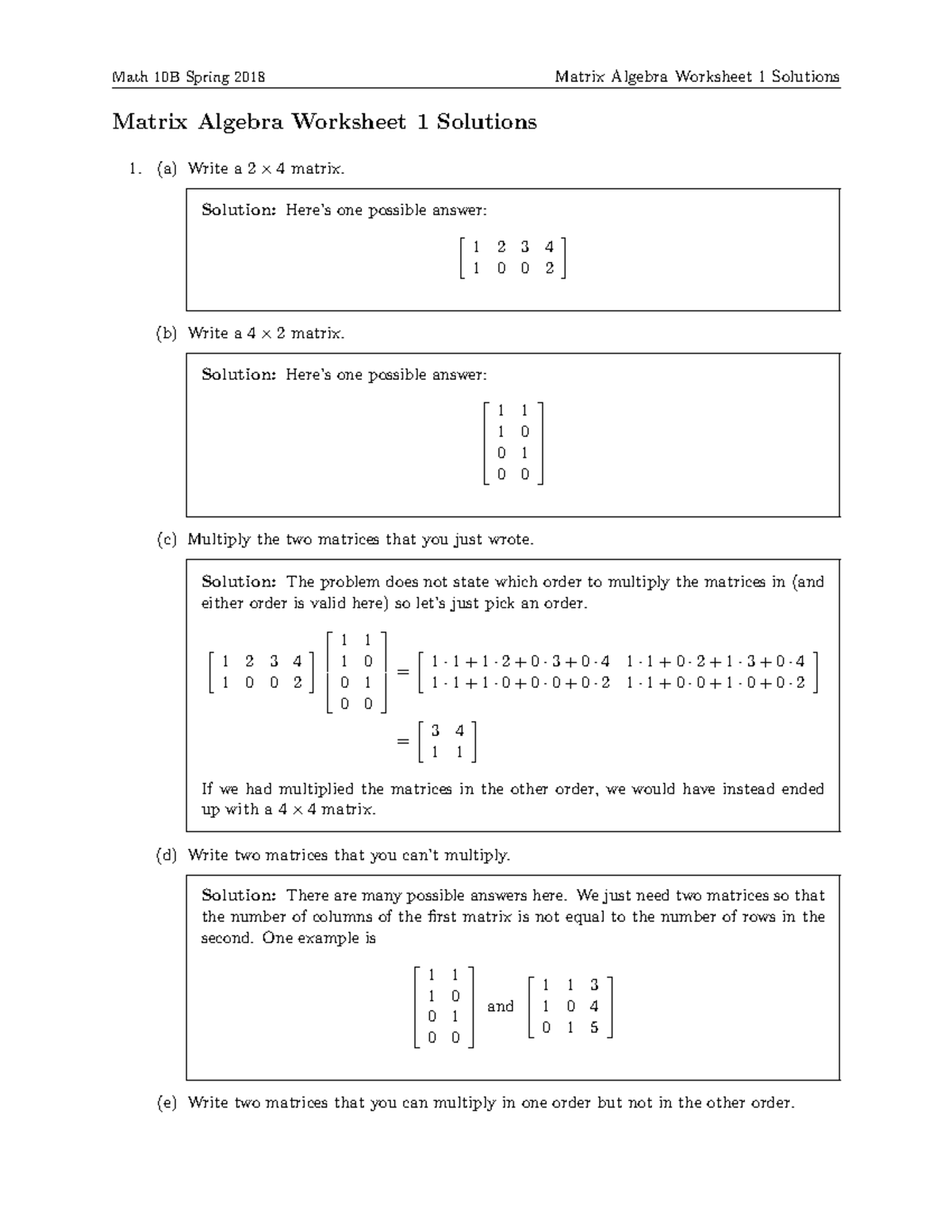 Ch 1 Matrix Review with solutions - Matrix Algebra Worksheet 1 ...
