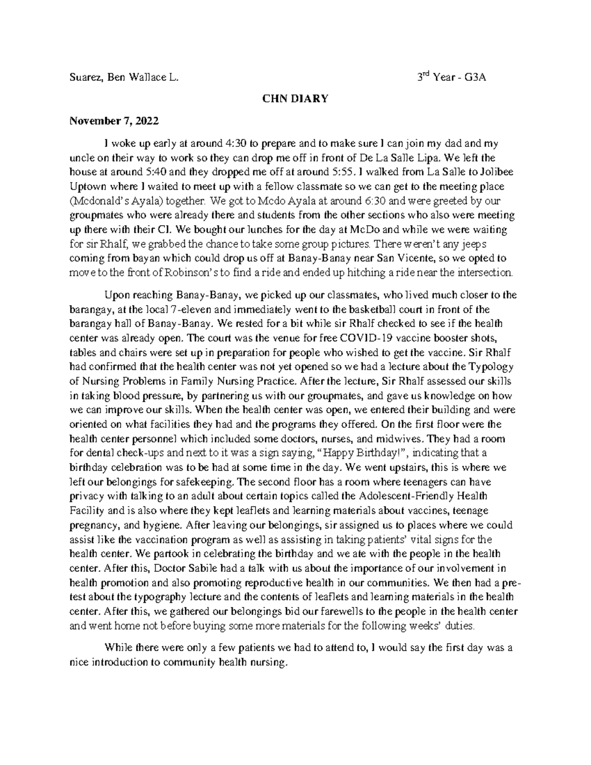 Suarez, Ben Wallace L - chn 2 duty diary - Suarez, Ben Wallace L. 3 rd ...