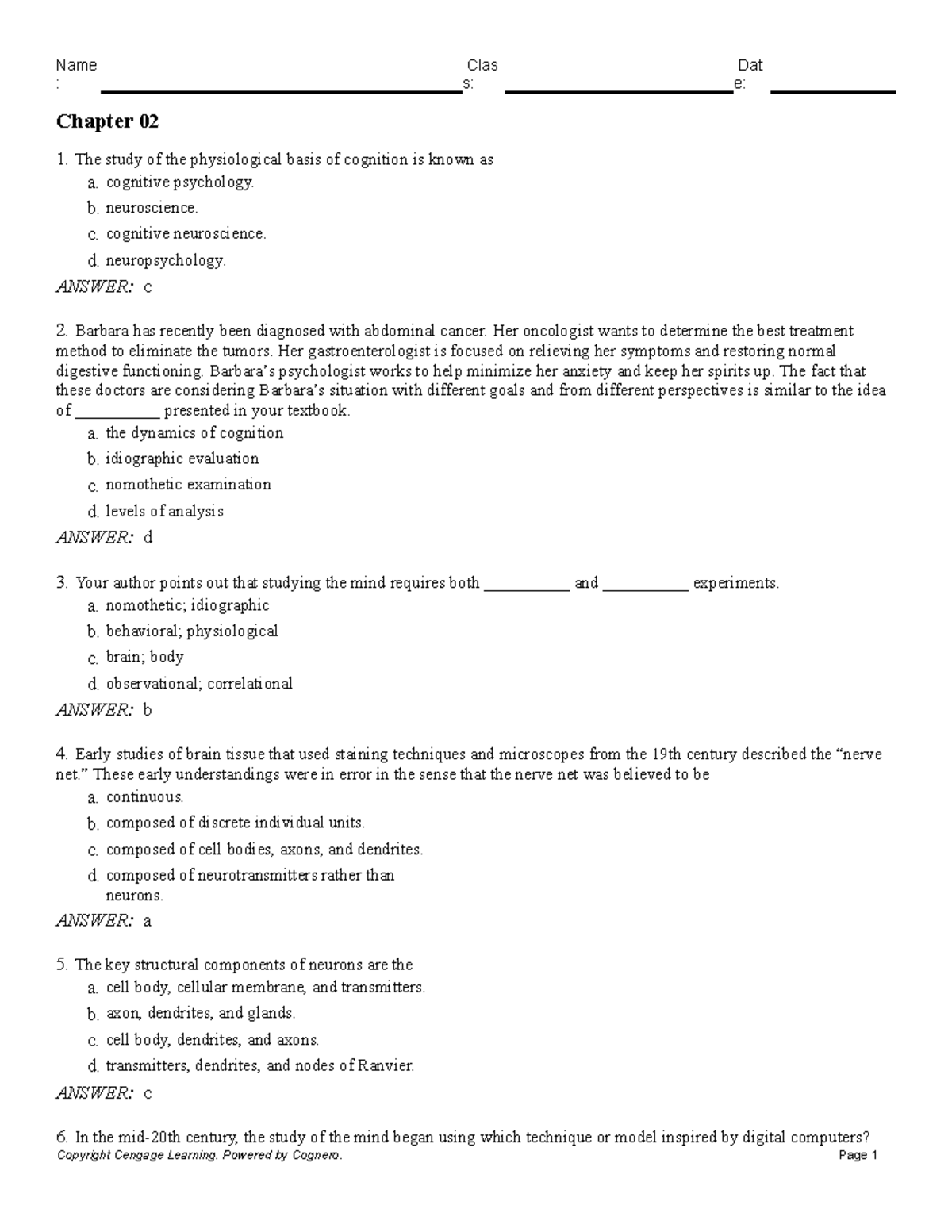 Practice MC Questions 2 for Exam - : s: e: Chapter 02 1. The study of ...