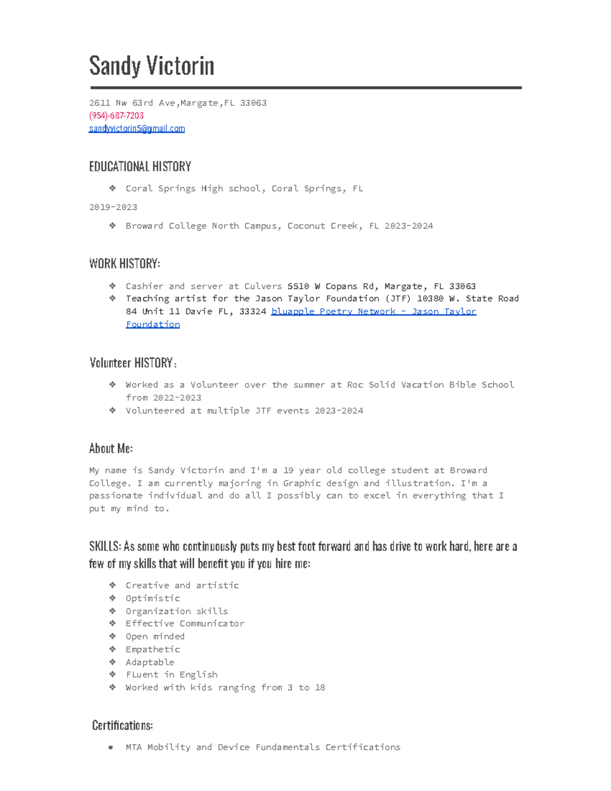 Victorin Sandy 2004 1129 CV - Sandy Victorin 2611 Nw 63rd Ave,Margate ...