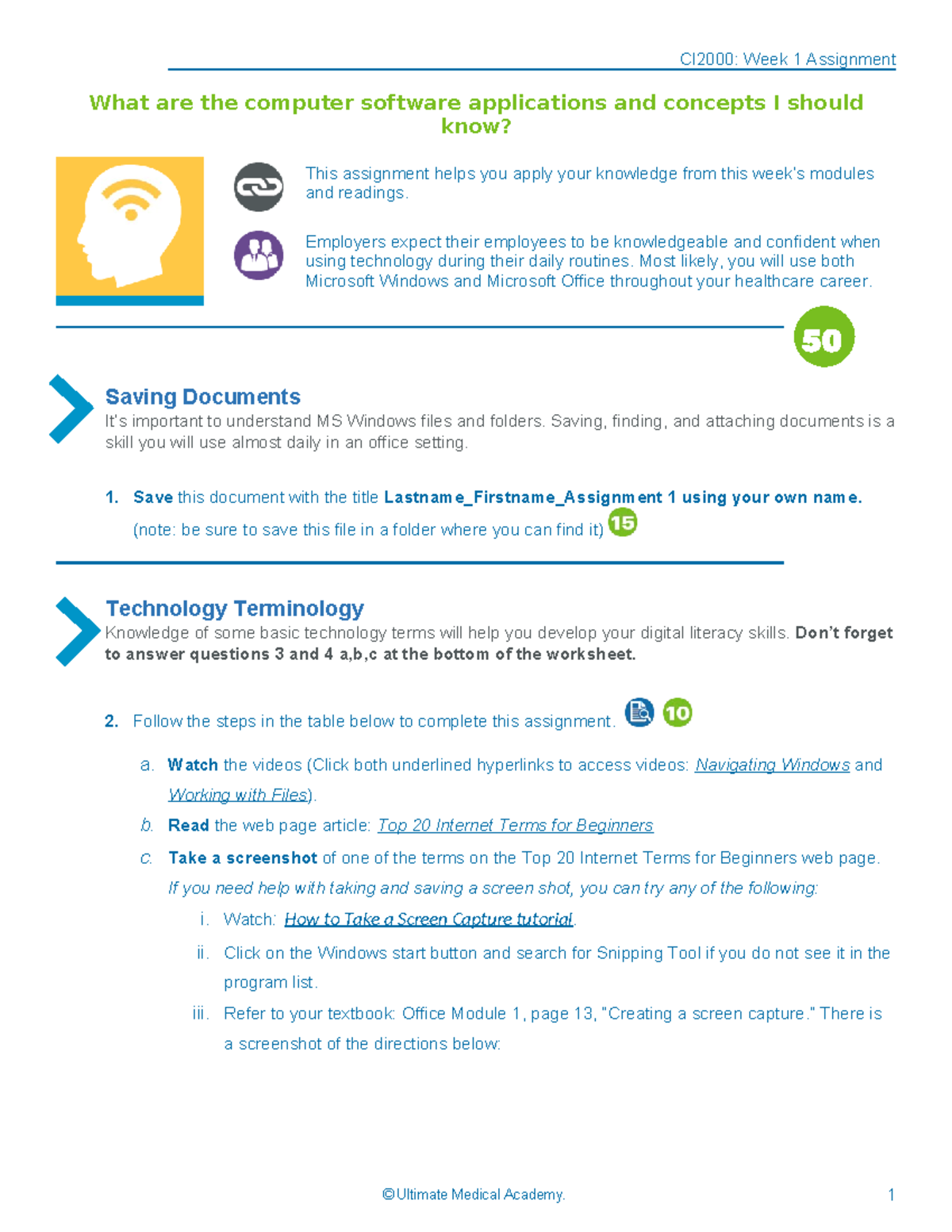Assignment 1 for computer class - © Ultimate Medical Academy. CI2000 ...