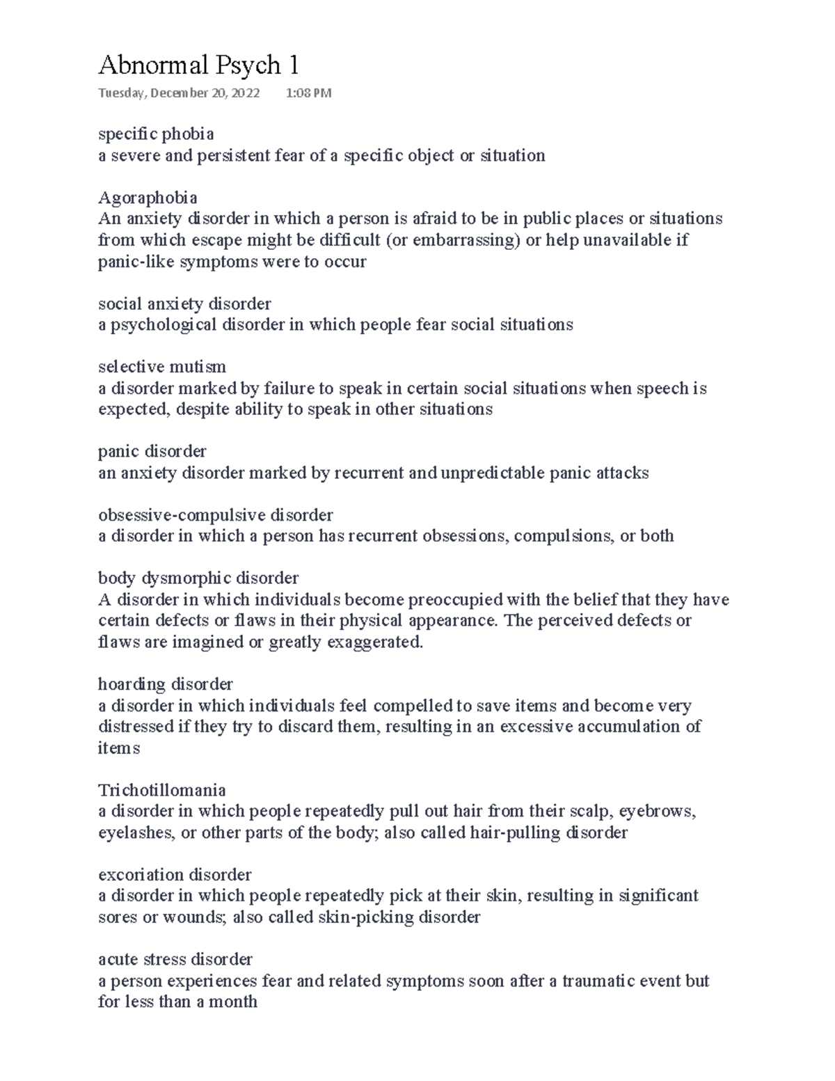 Abnormal Psychchology Lecture 4 - specific phobia a severe and ...