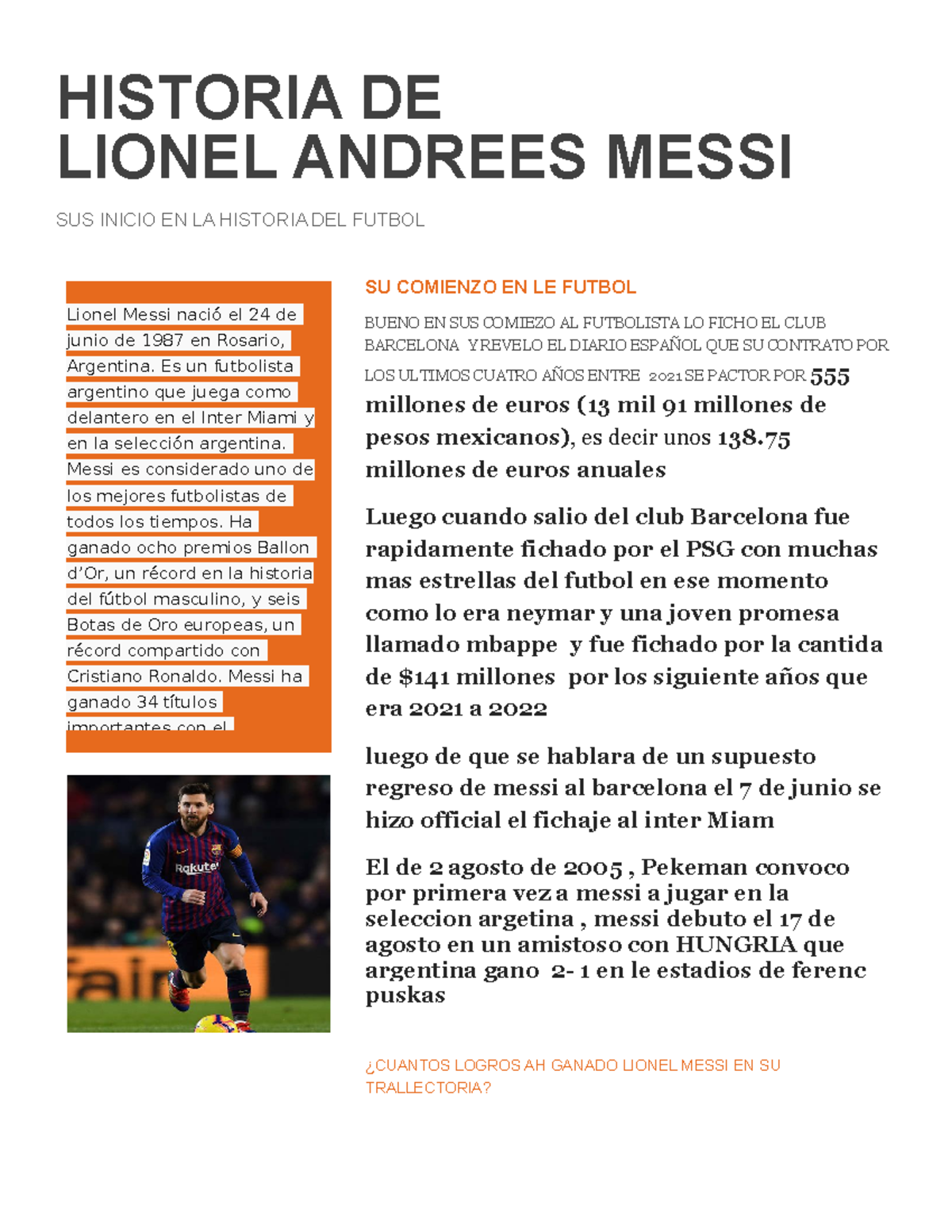Historia de lionel messi 4 bimestre - HISTORIA DE LIONEL ANDREES MESSI ...