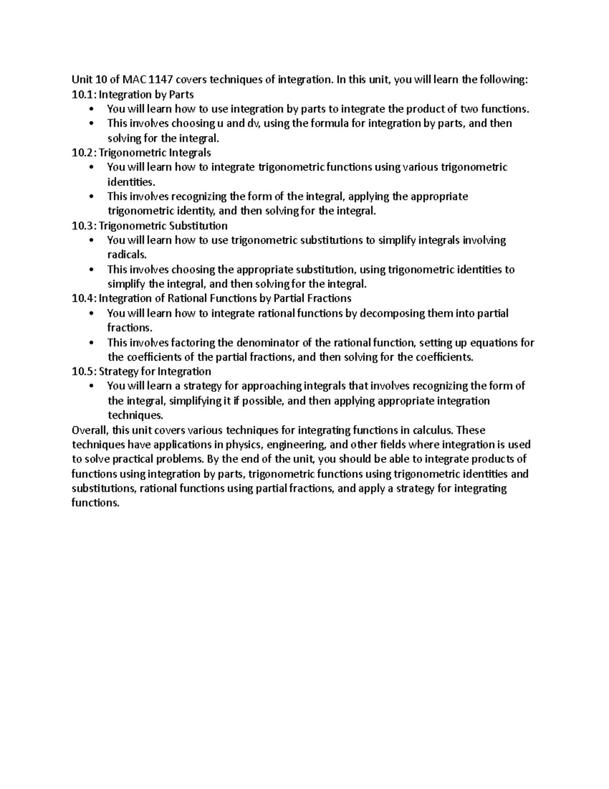 Unit 10 of MAC 1147 - Unit 10 Notes - Unit 10 of MAC 1147 covers ...