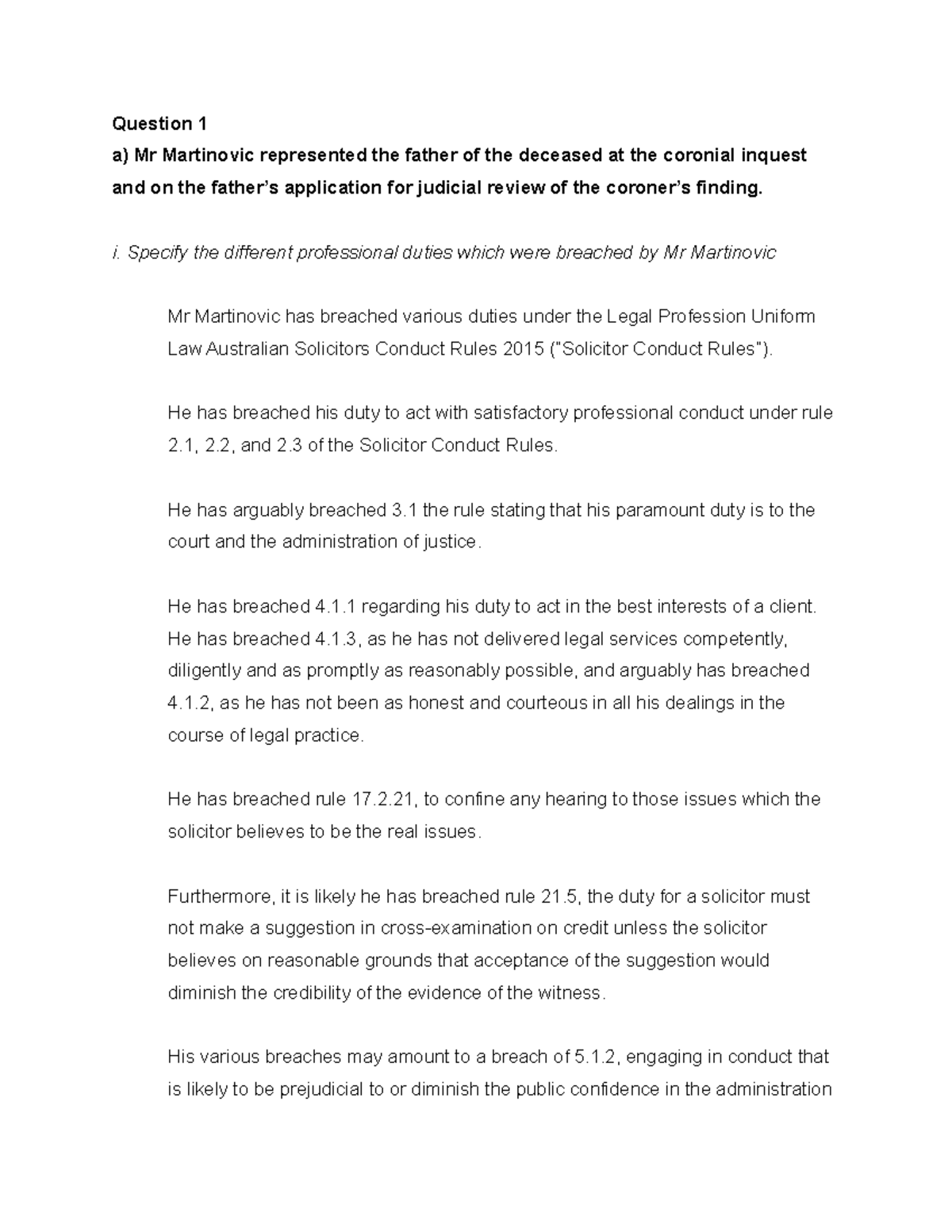 Activity 4.1 - Complete Assignment - NSW - Question 1 a) Mr Martinovic ...