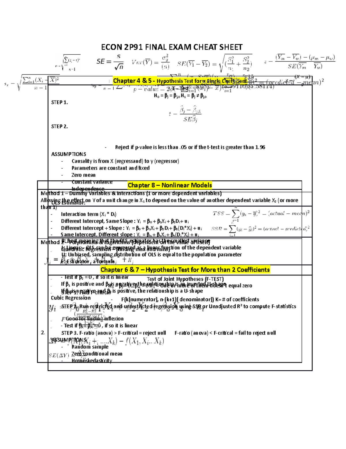 ECON 2P91 Final EXAM Cheat Sheet - ECON 2P91 FINAL EXAM CHEAT SHEET ...