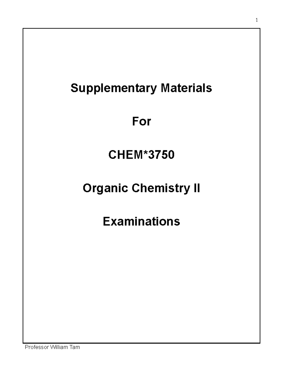 Exam Supplement - Supplementary Materials For CHEM* Organic Chemistry ...