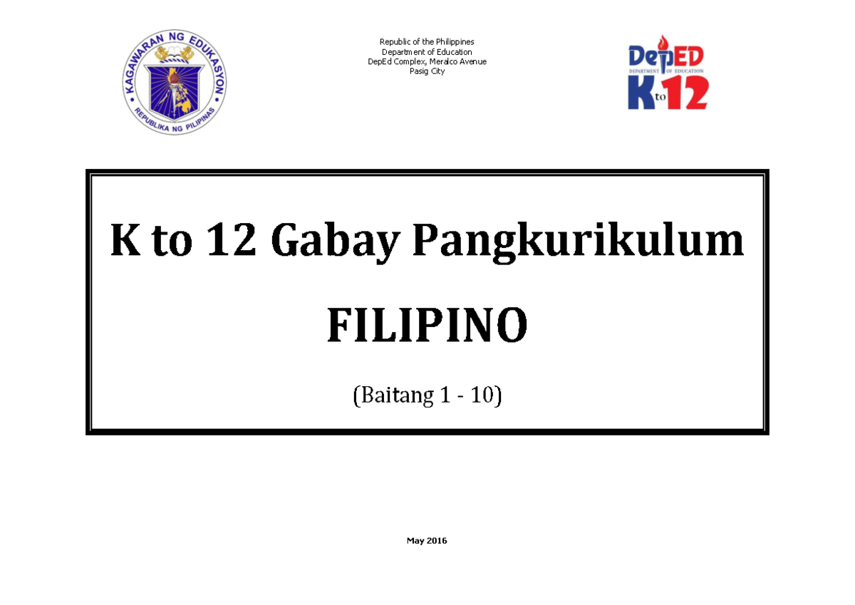 Filipino CG Curriculum Guide Republic Of The Philippines Department 