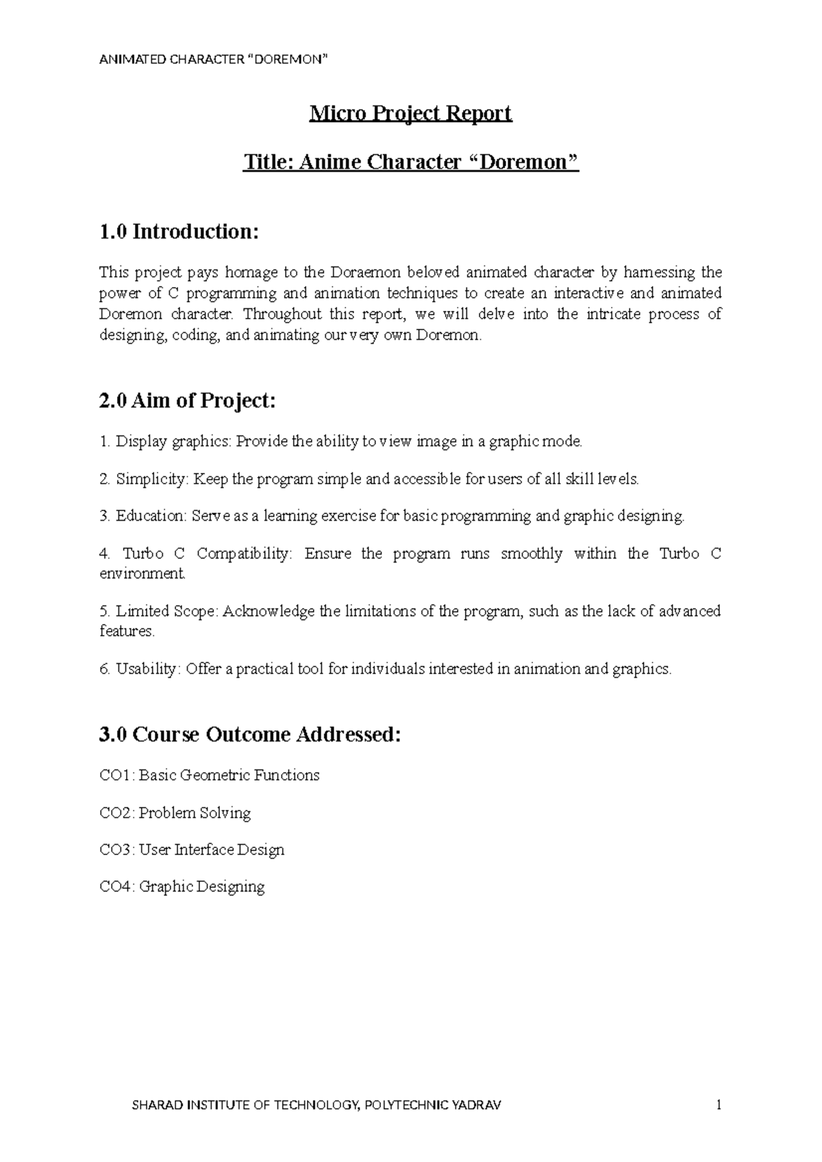 CGR Micro project[Doremon] - Micro Project Report Title: Anime ...