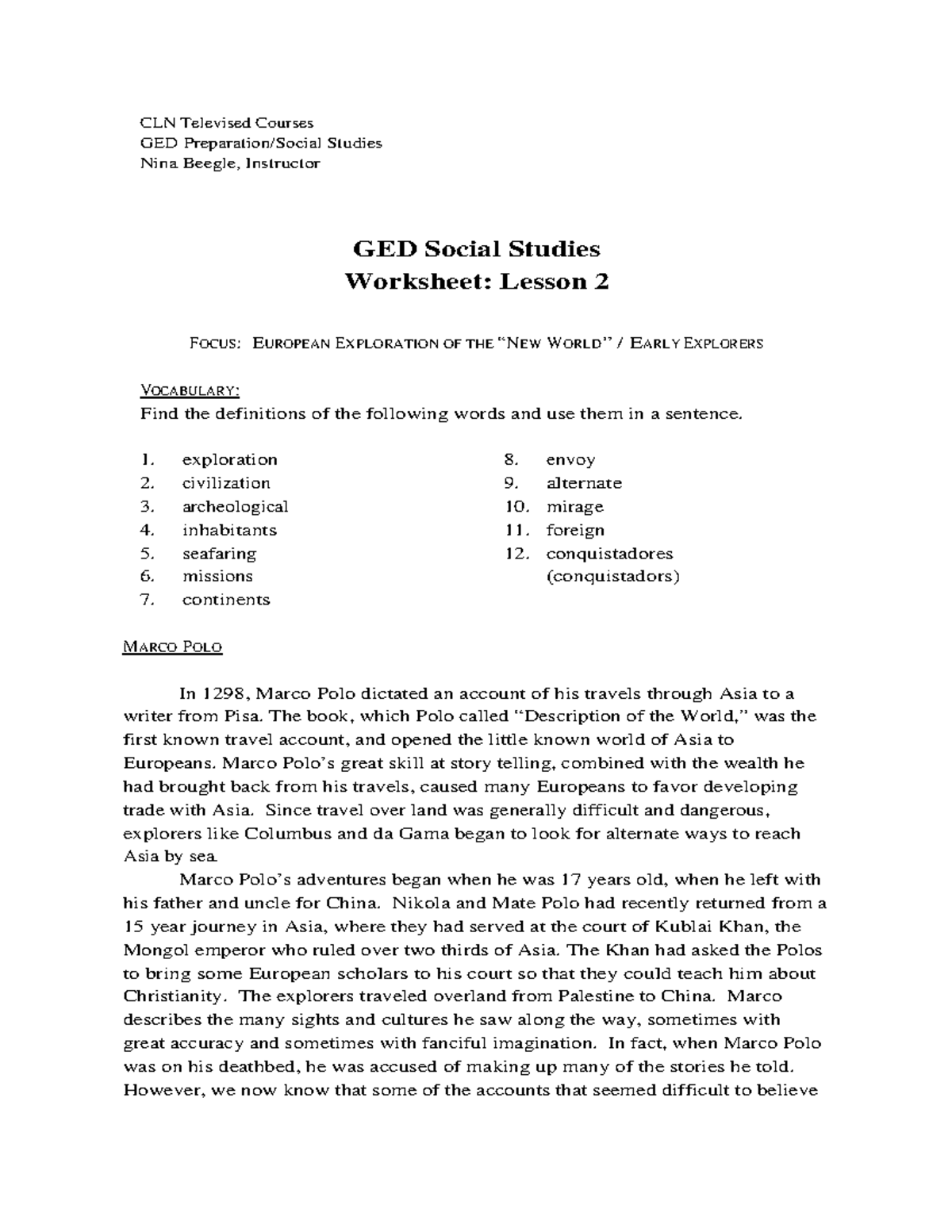 Social Studies lesson 2 - CLN Televised Courses GED Preparation/Social ...