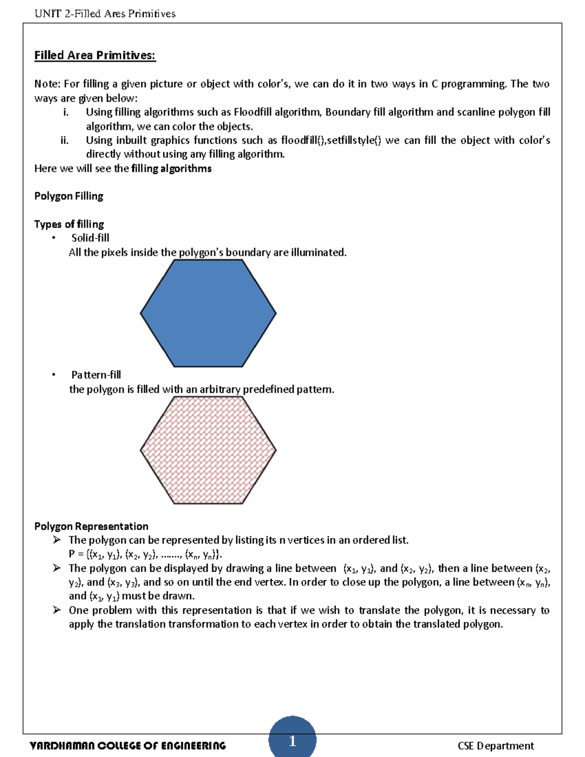 Unit 2 filled area primitives - Filled Area Primitives: Note: For ...