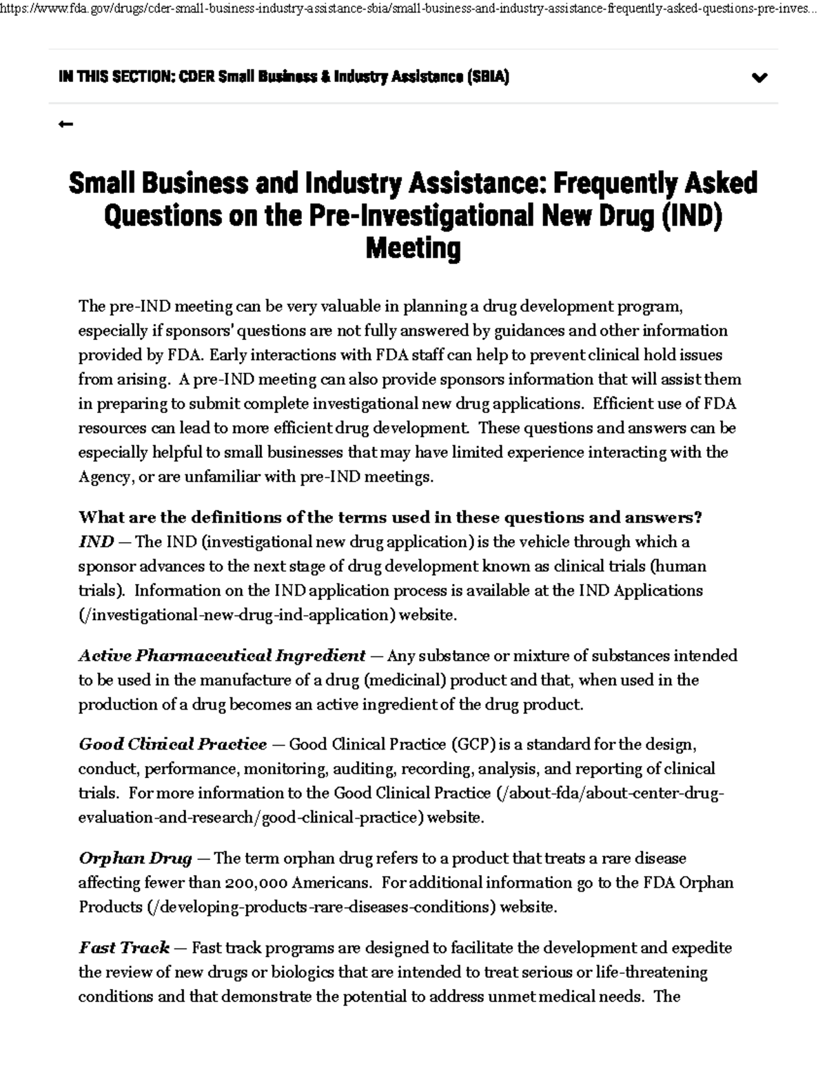 FDA Small Business Pre IND FAQ - - Studocu