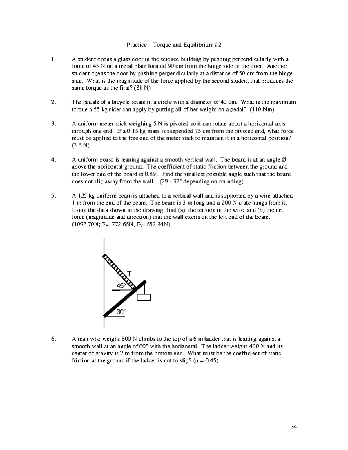 Torque and Equil #2 - Practice – Torque and Equilibrium #2 1. A student ...