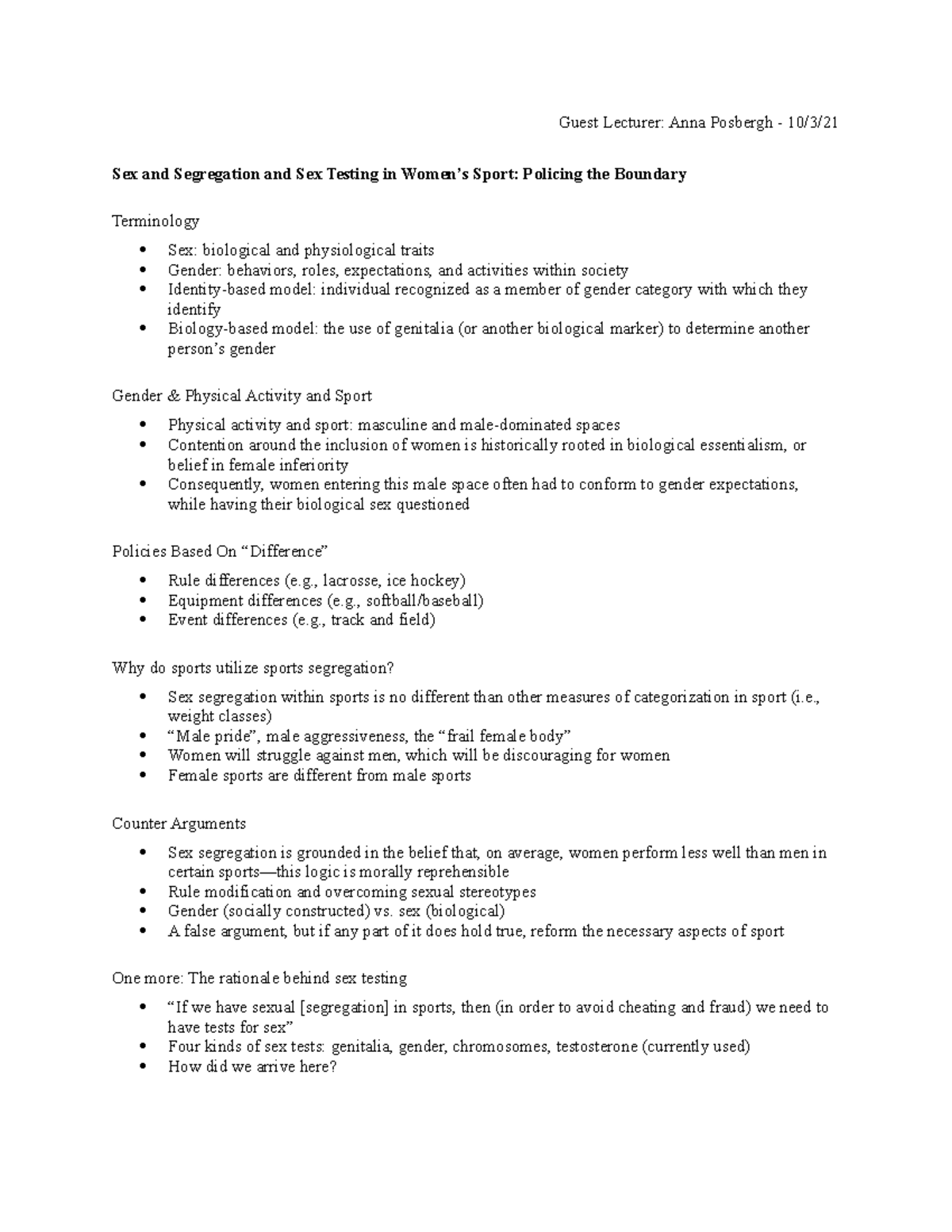 Knes200 Sex And Segregation And Sex Testing In Womens Sport Knes285