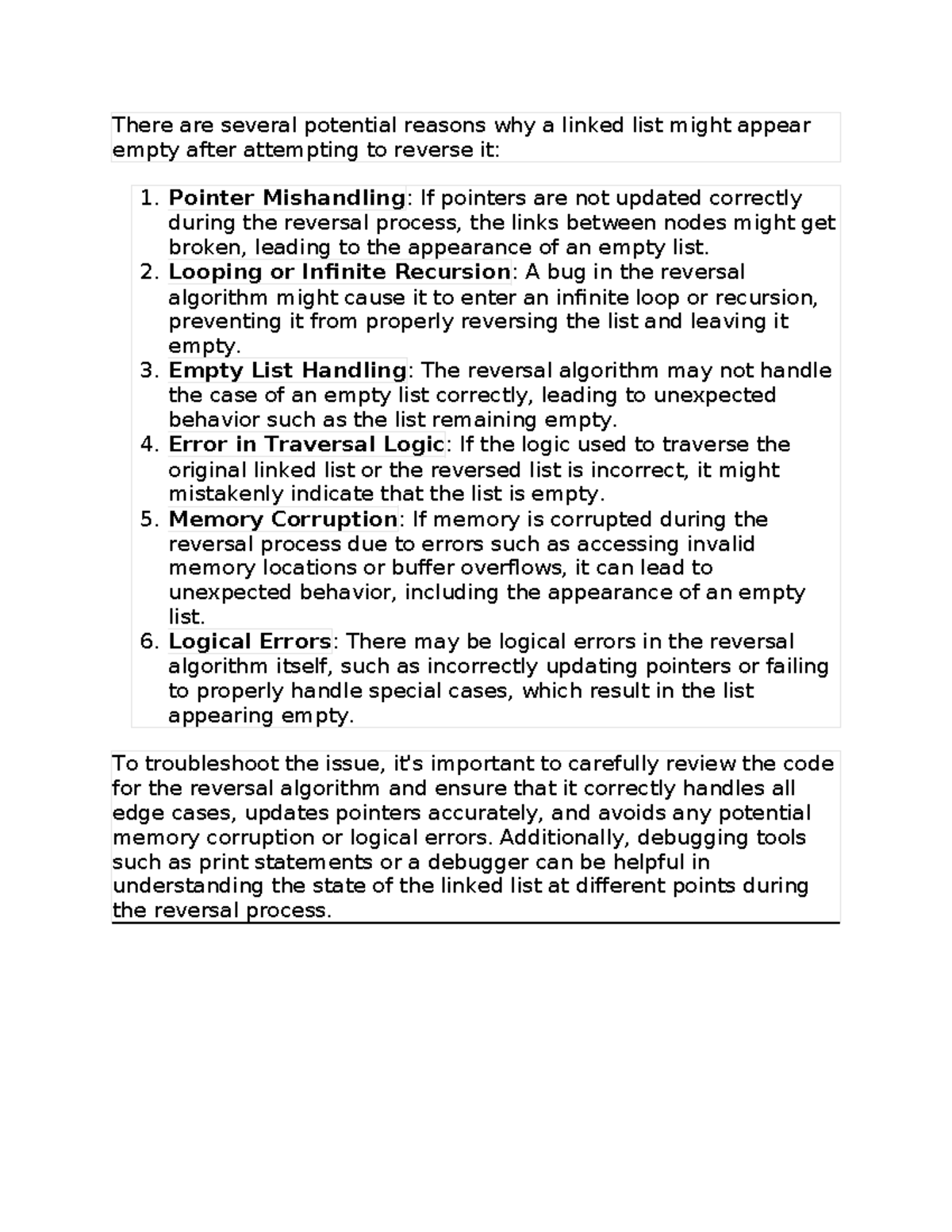 Debugging - There are several potential reasons why a linked list might appear empty after - Studocu