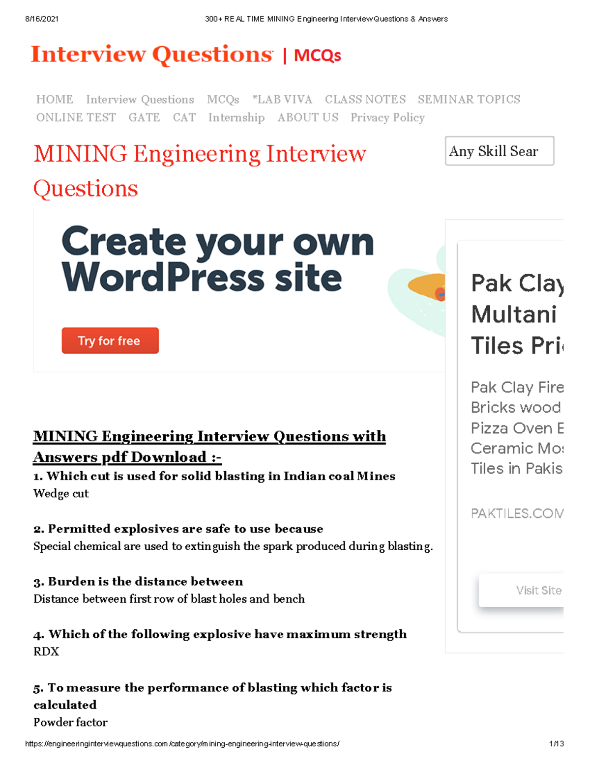 300+ REAL TIME Mining Engineering Interview Questions & Answers - MINING Engineering Interview ...