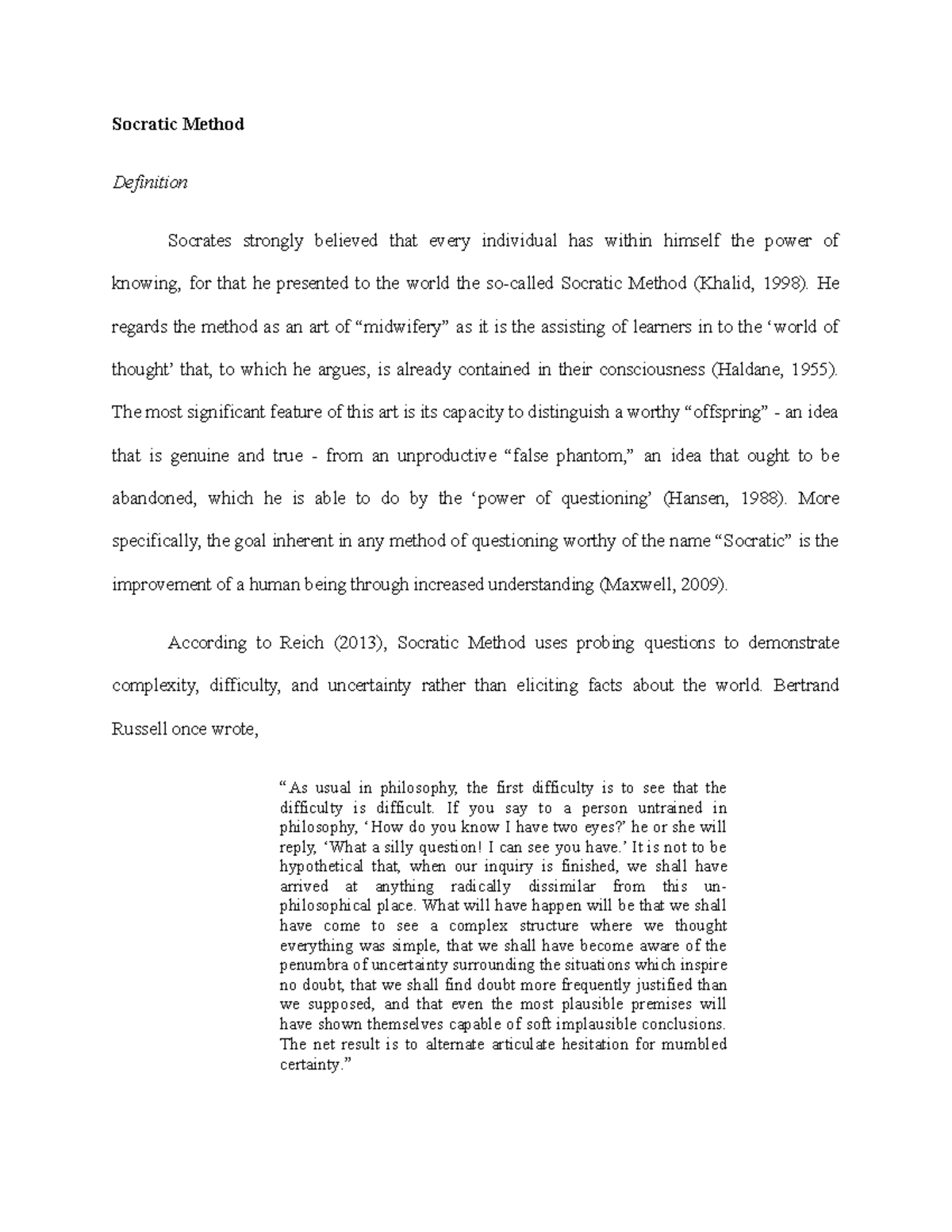 Socratic Method chap 4 - Socratic Method Definition Socrates strongly ...